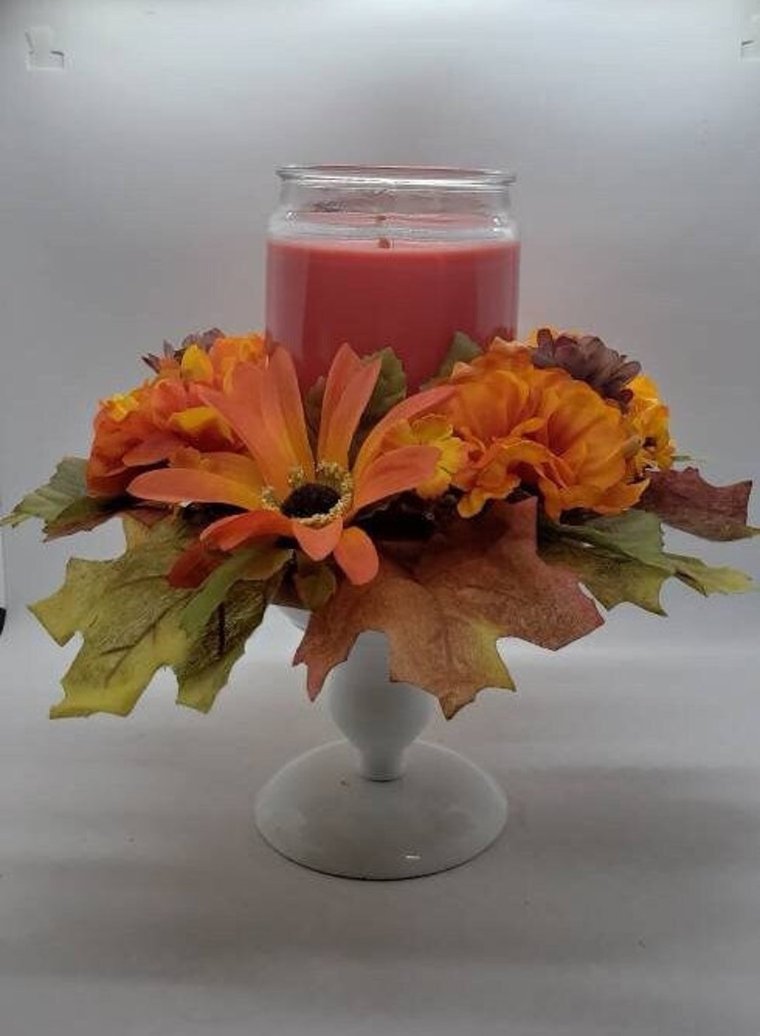 Autumn Candle Ring Centerpiece Fall Mini Wreath Flower Arrangement Base ...