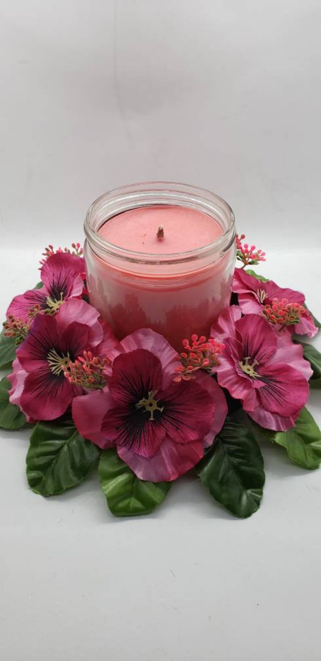 Candle Ring Floral Centerpiece. Springtime Silk Pink Pansies. Pretty ...