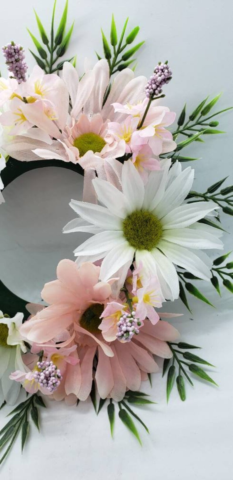 Candle Ring Floral Centerpiece Pastel Pink and White Daisies Home Party ...