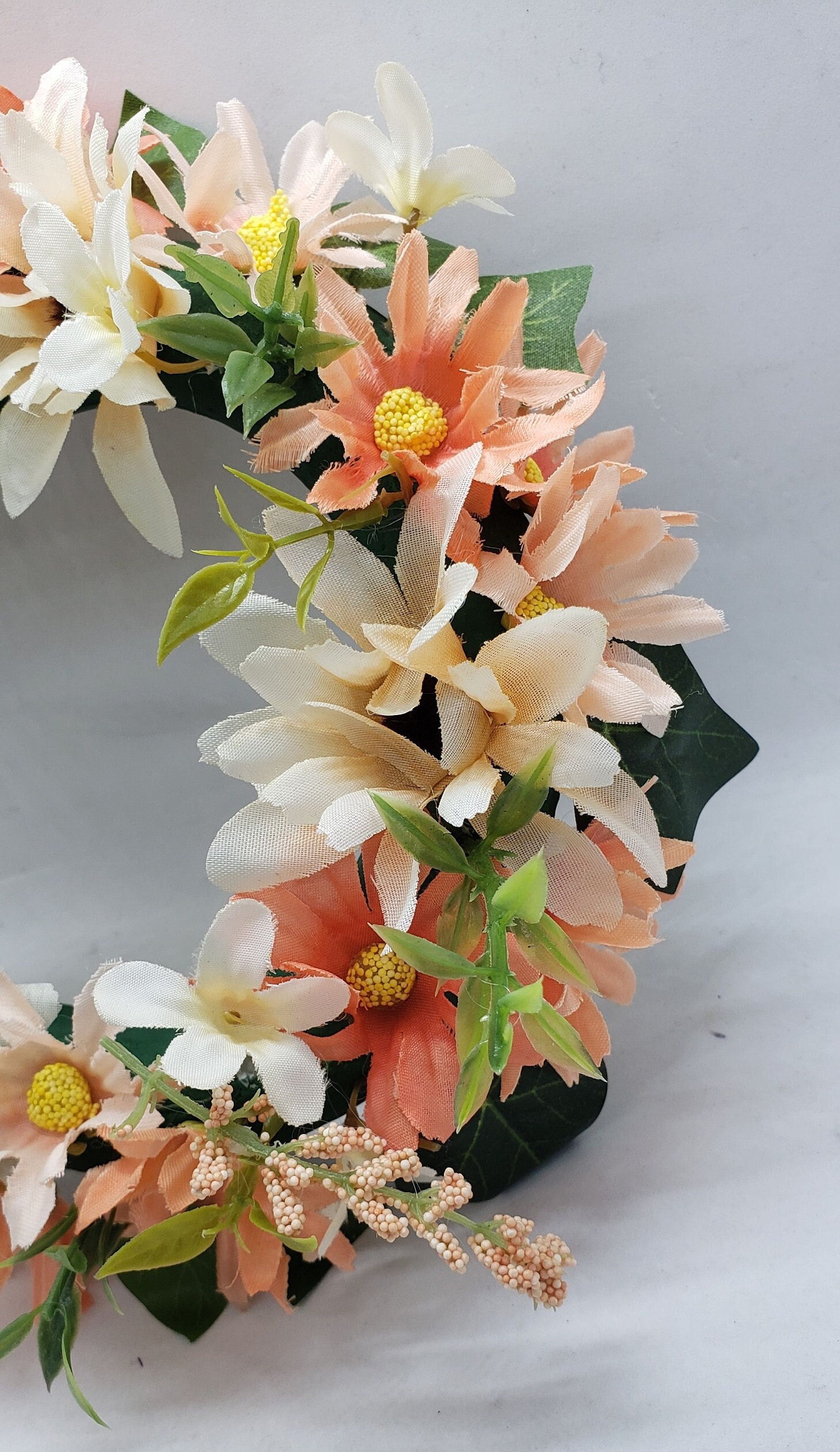Candle Ring Floral Centerpiece Peach and White Daisy Candle Ring or ...