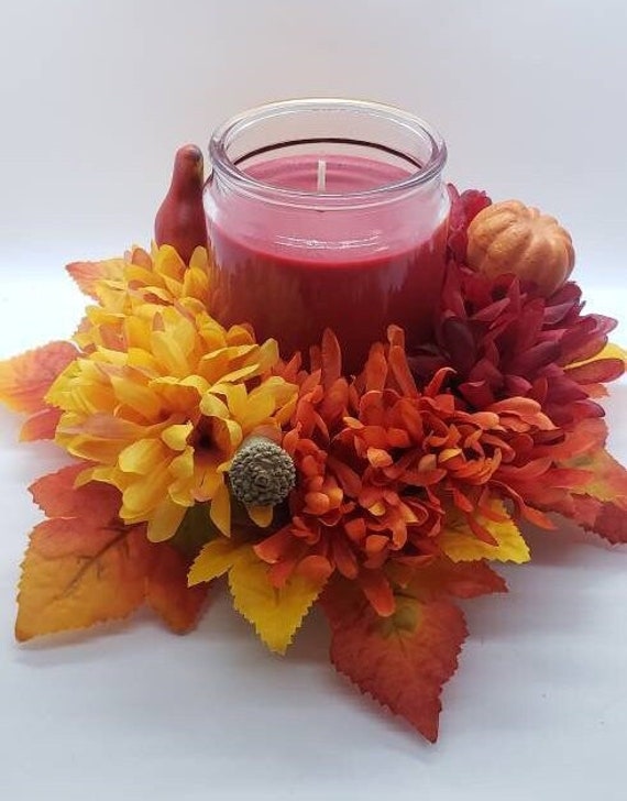 Fall Candle Ring Autumn Flower Centerpiece Floral Arrangement - Etsy