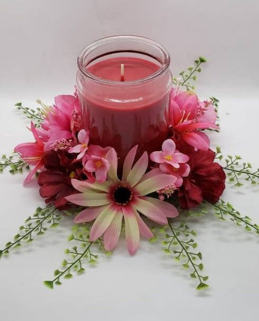 Candle Ring Floral Centerpiece. Pink and White Daisy and Pink Floral ...