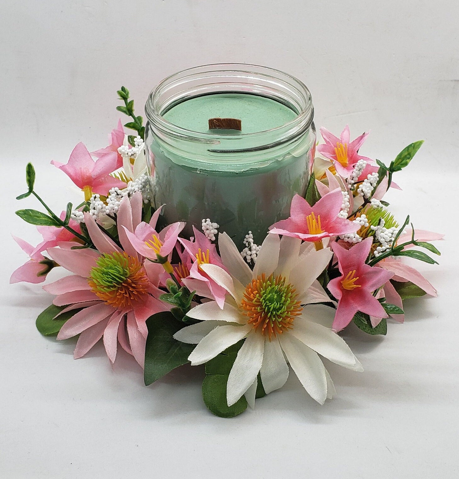 Candle Ring Floral Centerpiece Pink & White Coneflower Candle Ring or ...