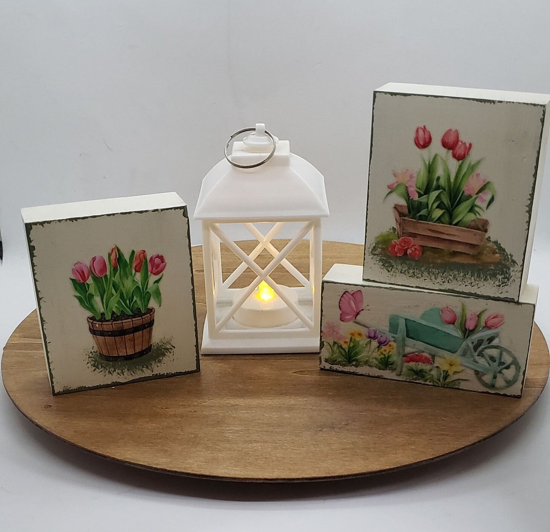 Wood Block Tiered Tray Decor - White Blocks - Perfect for Office ...