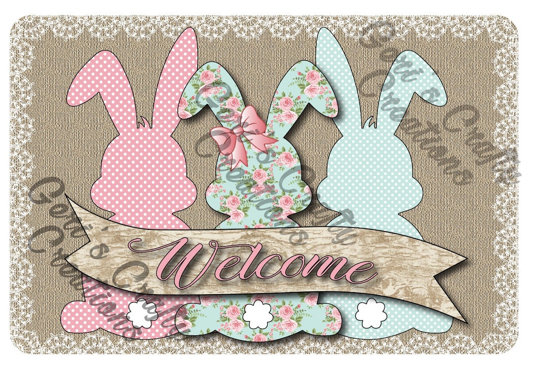 Welcome Wreath Sign, Bunny Welcome Sign, Easter Sign, Wreath Sign ...