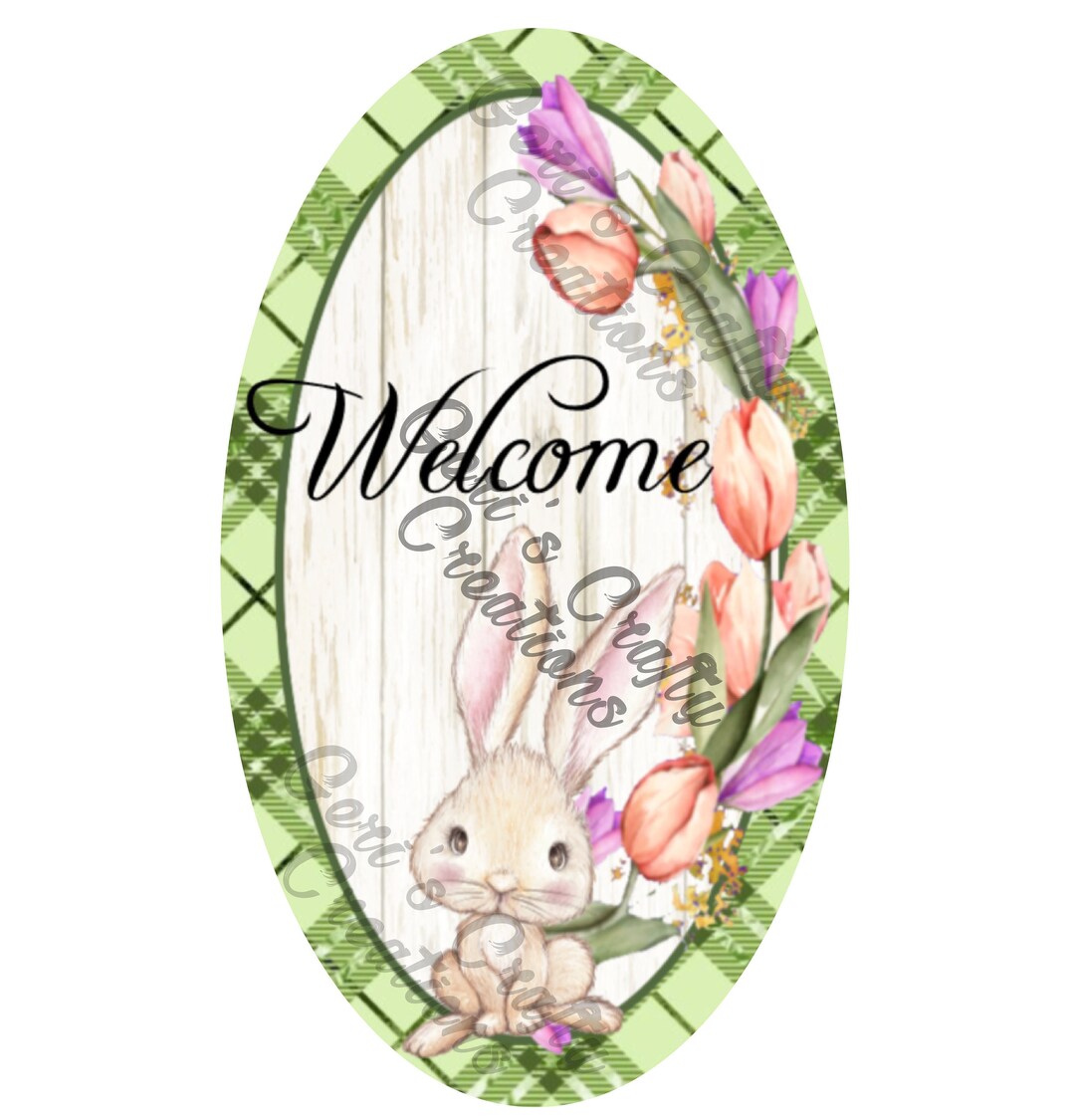 Welcome Sign, Welcome Bunny Sign, Oval Bunny Wreath Sign, Welcome ...