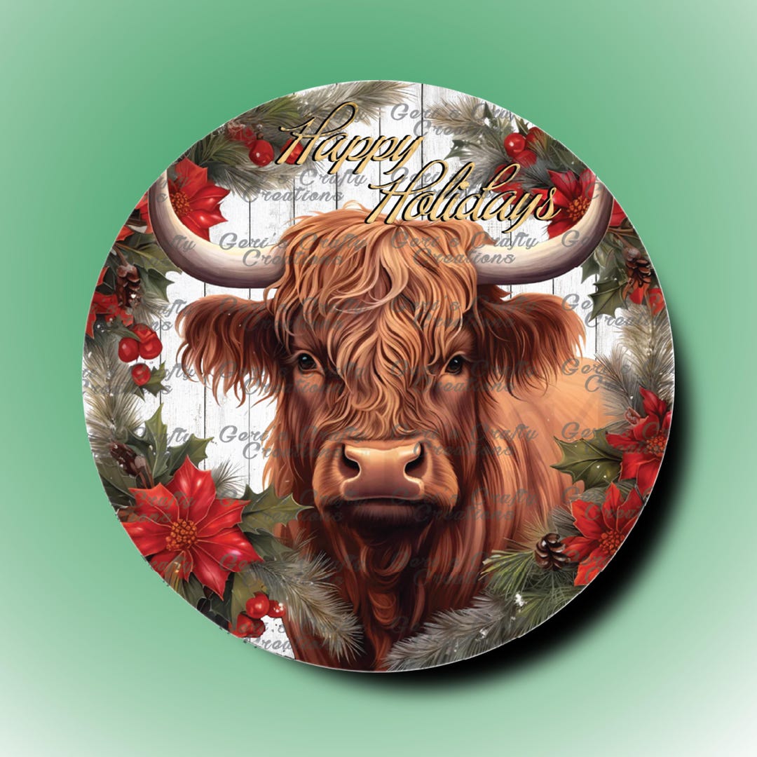 Happy Holiday Highland Cow Wreath Sign - Etsy