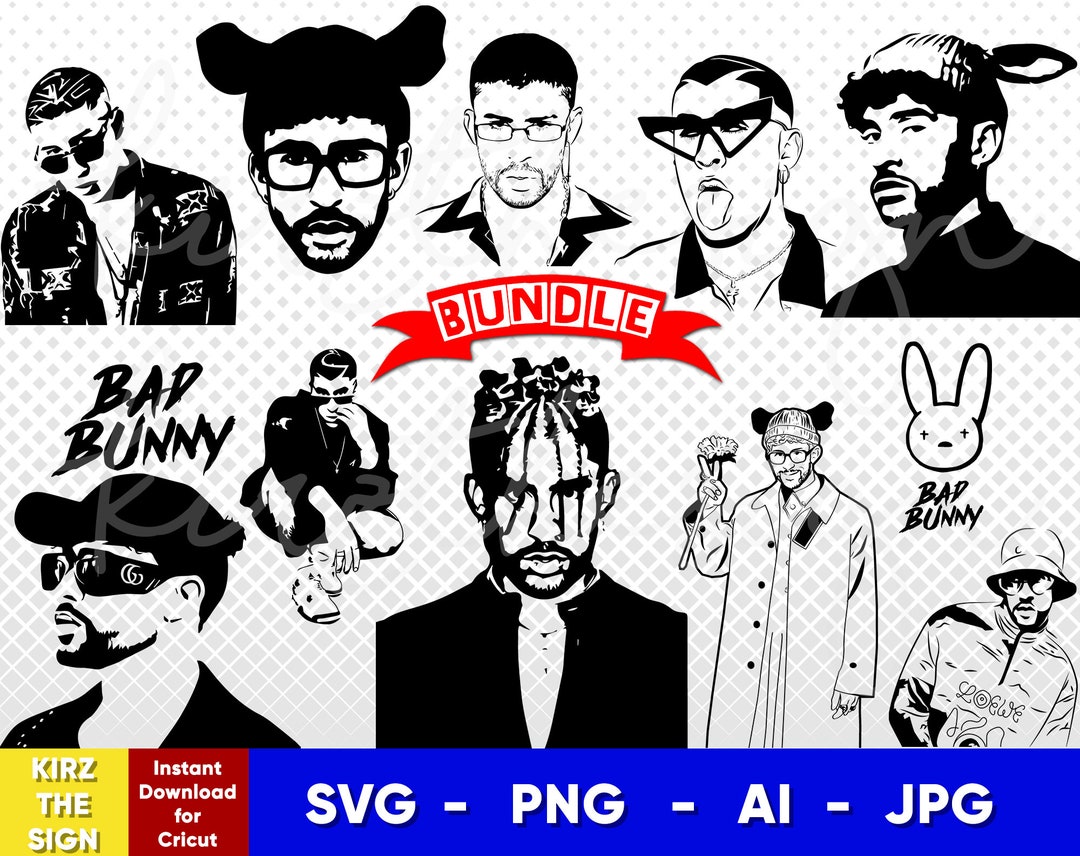 BUNDLE Bad Bunny Svg, Png, Jpg, Ai | Stencil | Silhouette | Digital ...