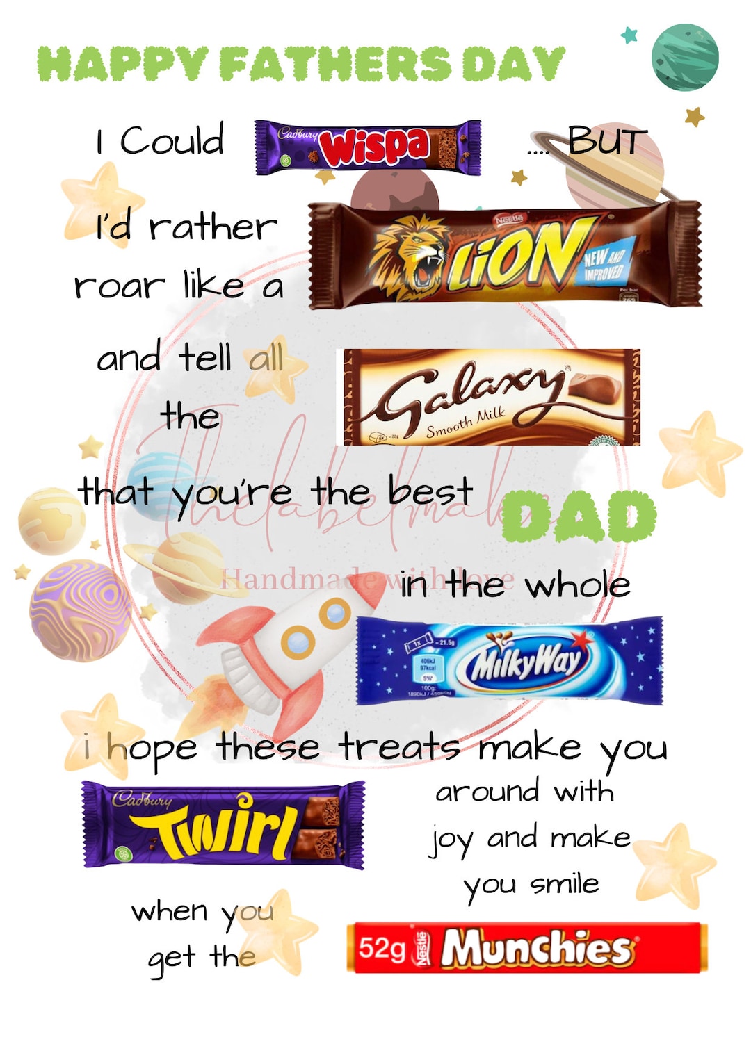 Father's Day Space Themed Chocolate Poem Digital Download Only. - Etsy