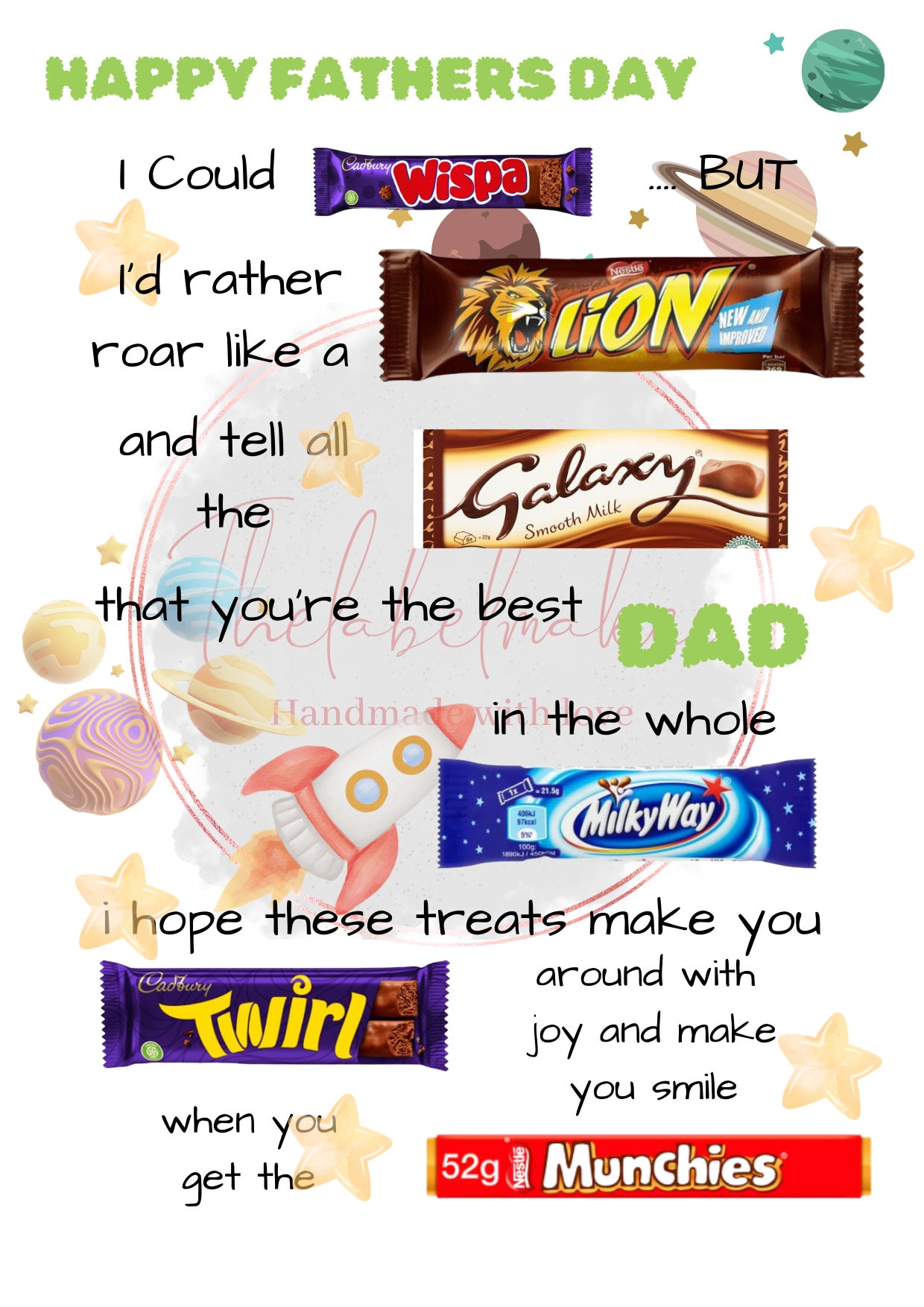 Father's Day Space Themed Chocolate Poem Digital Download Only. - Etsy