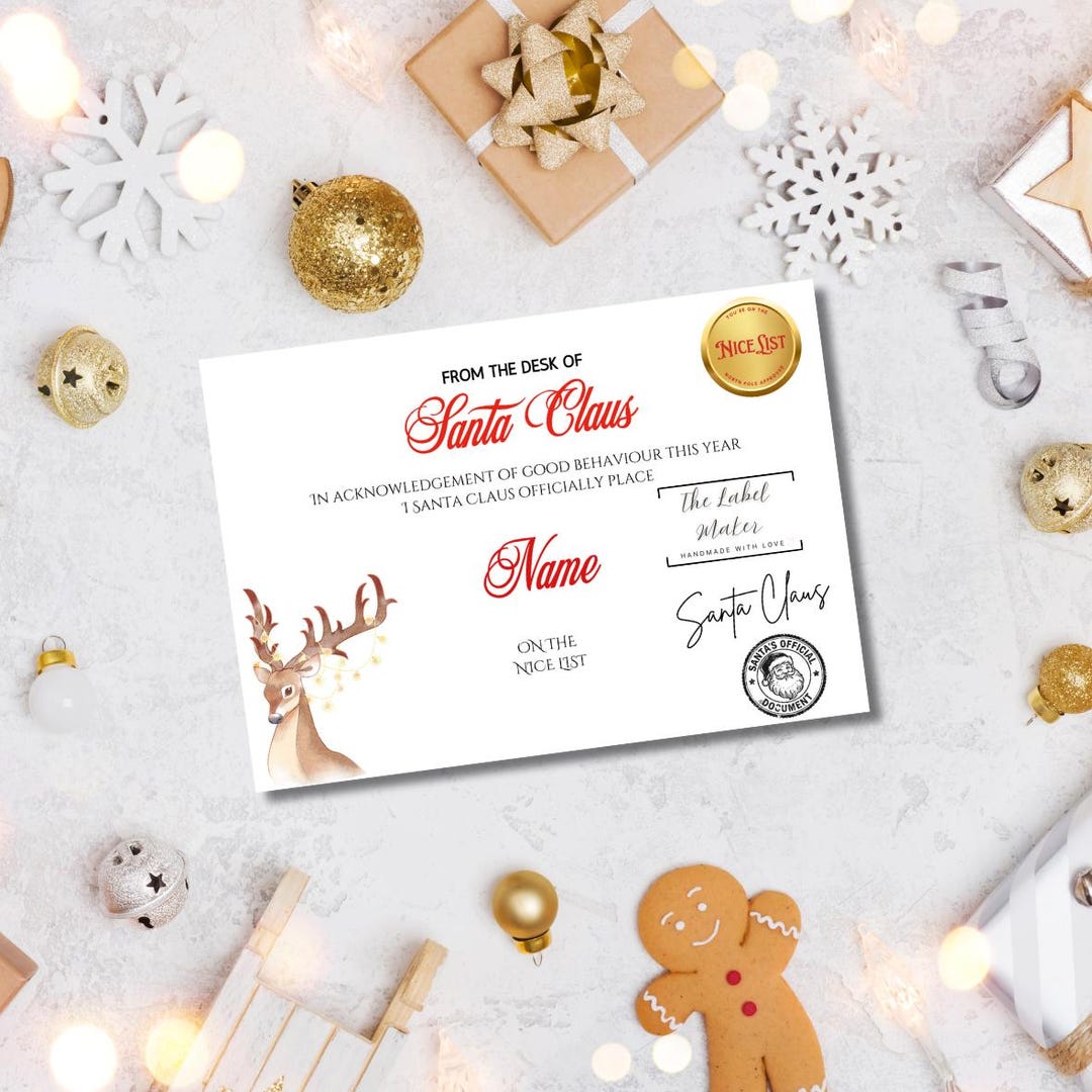 Reindeer Themed Nice List Certificate. - Etsy