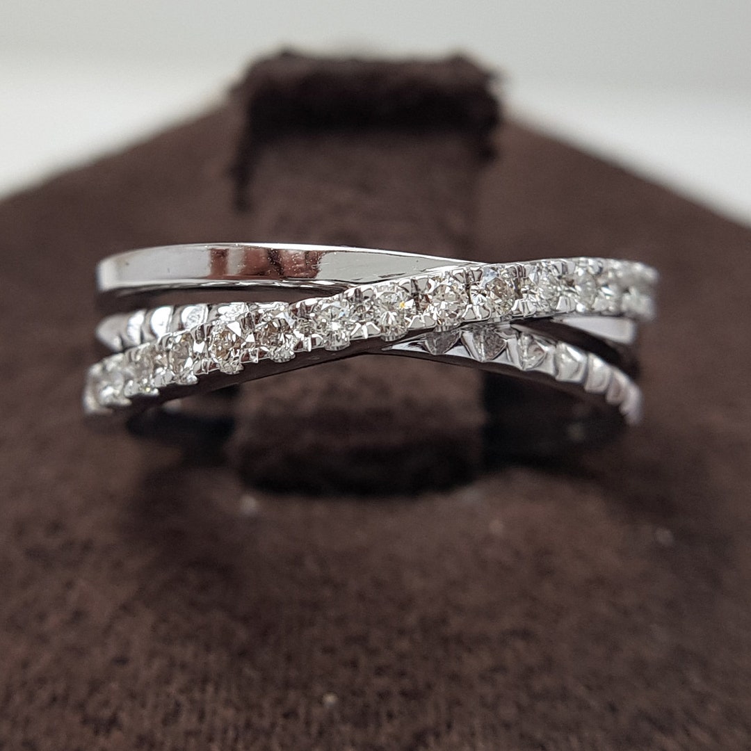 Three Band Diamond Ring | Triplet Engagement Band | Pyramid Spike Gold ...