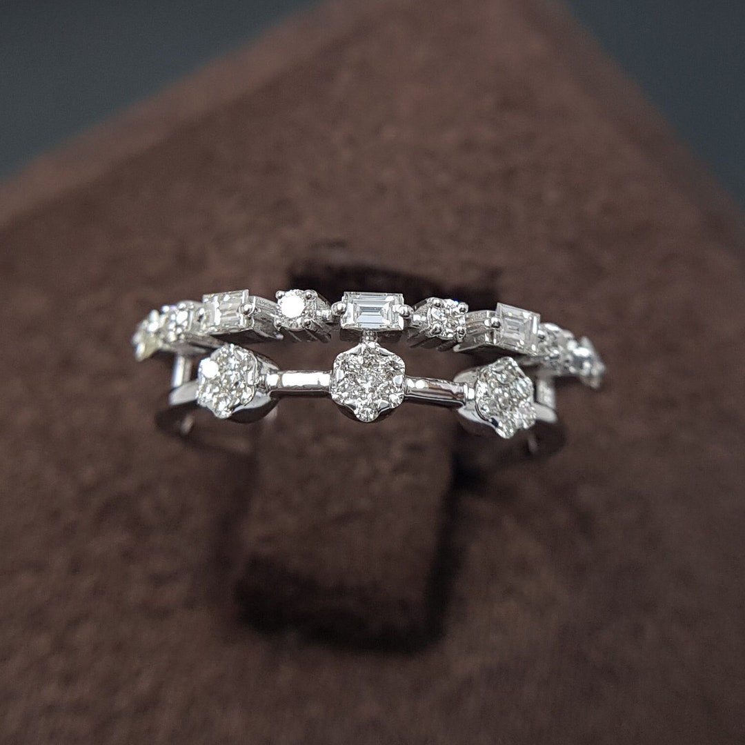 Brilliant Baguette Diamond Ring With Attached Band. Stunning Gold White ...