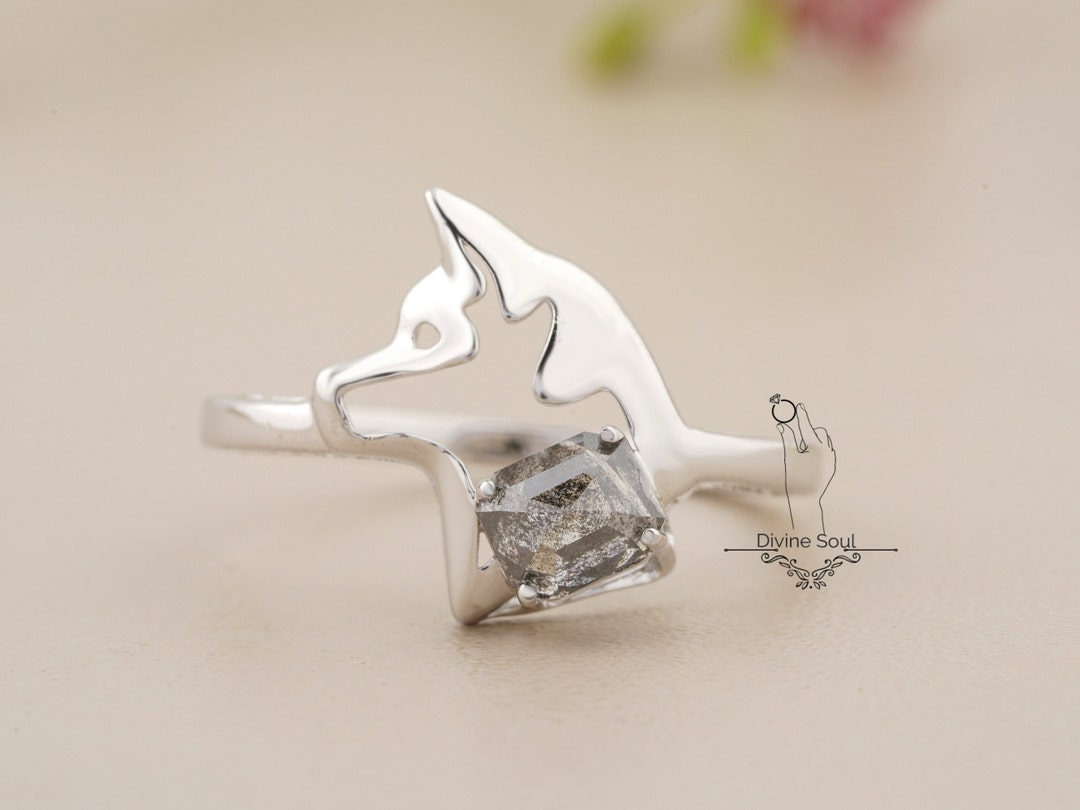 Dog Head Ring Emerald Salt and Pepper Diamond | Dog Face Ring 925 ...
