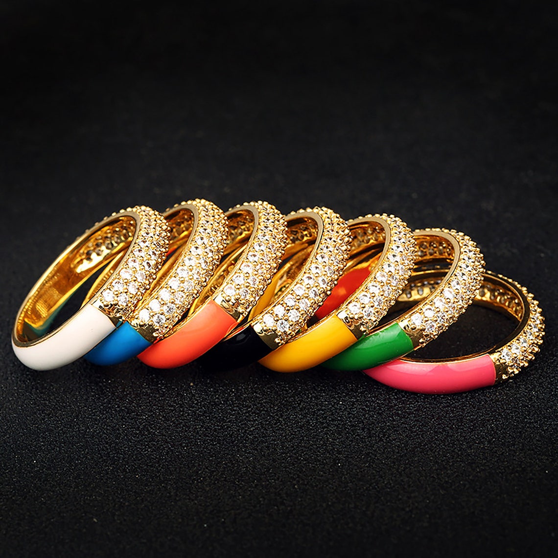 Colorful Enamel Stacking Rings Multi Color Enamel Band for | Etsy