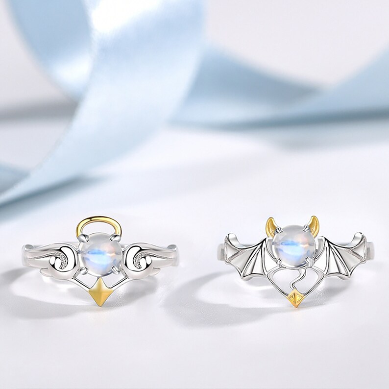 Blue Moonstone Couple Rings Angel Devil Couple Bestie Rings - Etsy Canada