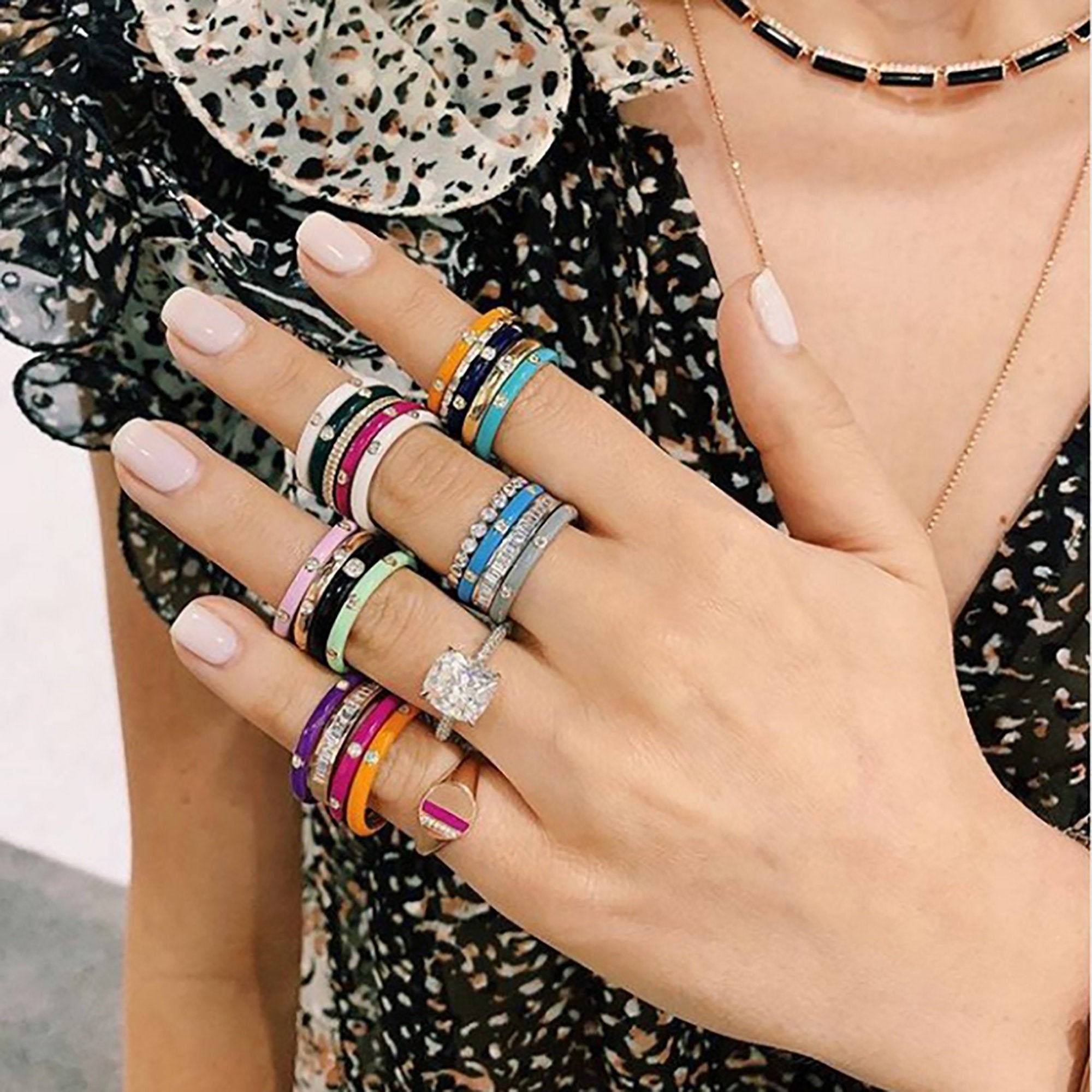 S925 Colorful Enamel Stack Rings Multi Color Enamel Band | Etsy