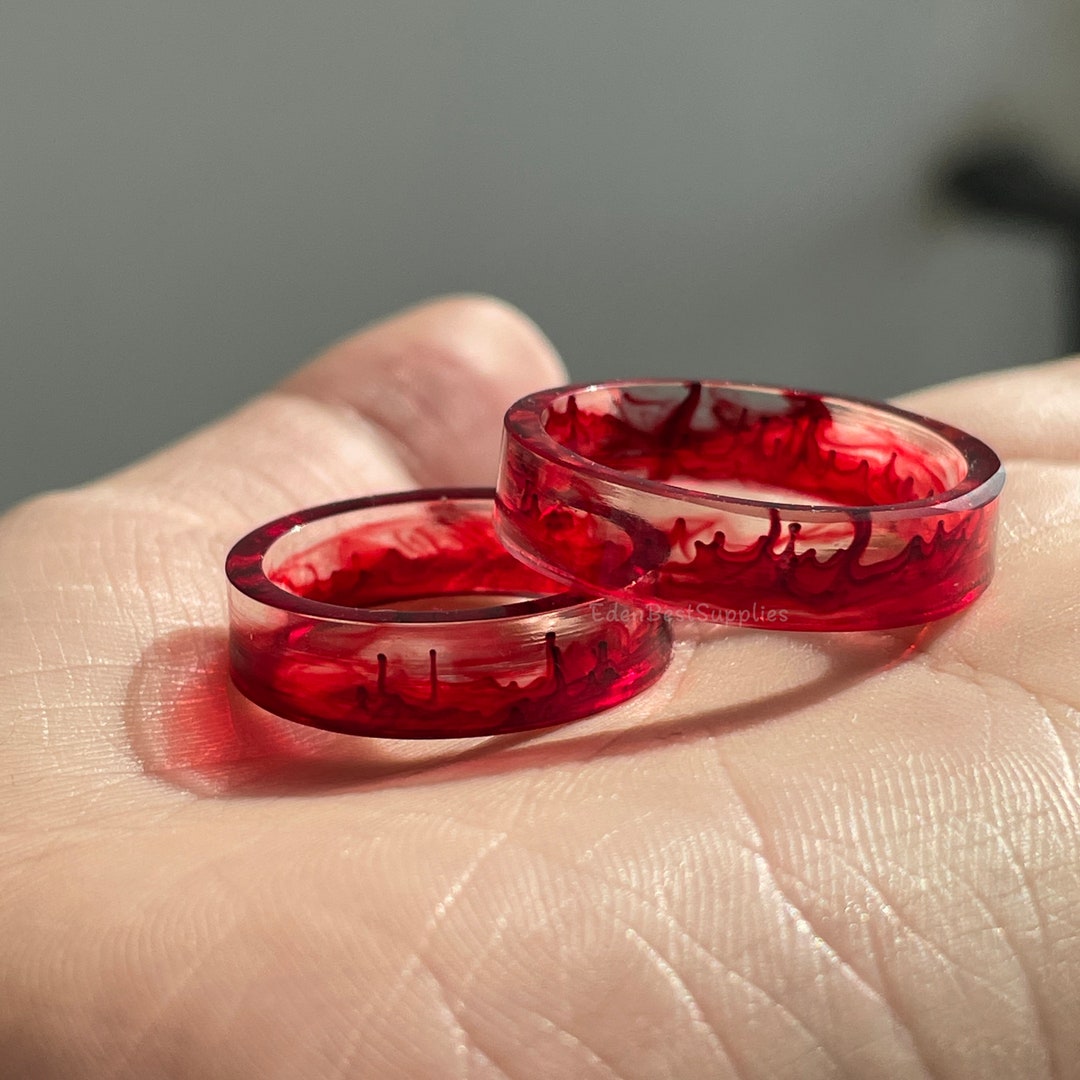 Red Blood Flame Rings, Vampire Couple Rings, Halo Dyed Red Resin Rings ...