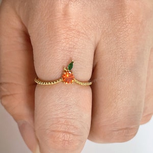 Cute Colorful Zircon Fruit Ring, Cherry Peach Orange Lemon Apple Grape ...