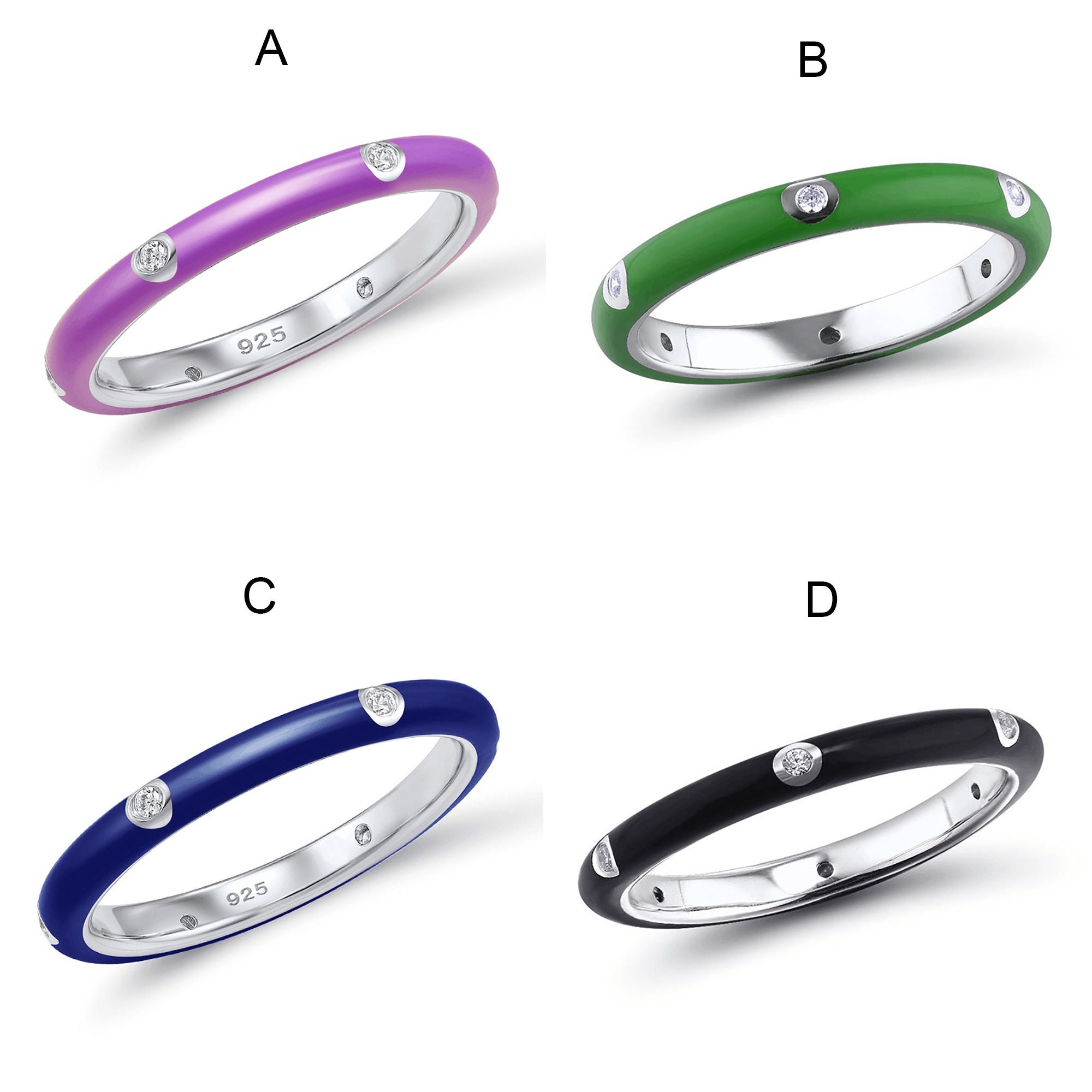 S925 Colorful Enamel Stack Rings Multi Color Enamel Band | Etsy