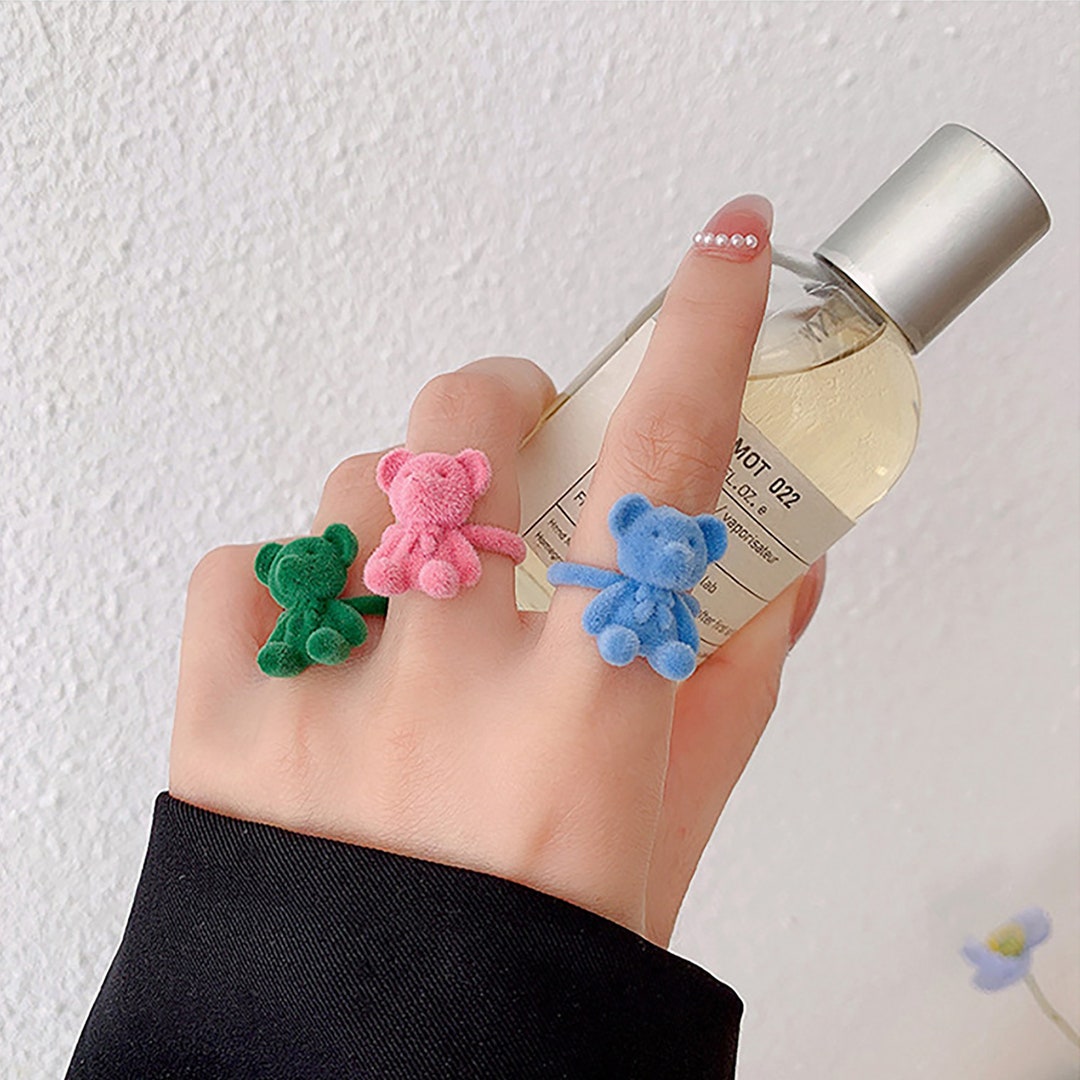 Kawaii Furry Bear Rings Flocked Bear Rings Adjustable Fuzzy - Etsy