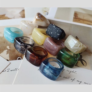 Colorful Chunky Ring, Funky Acrylic Ring, Retro Resin Rings, Rings for ...