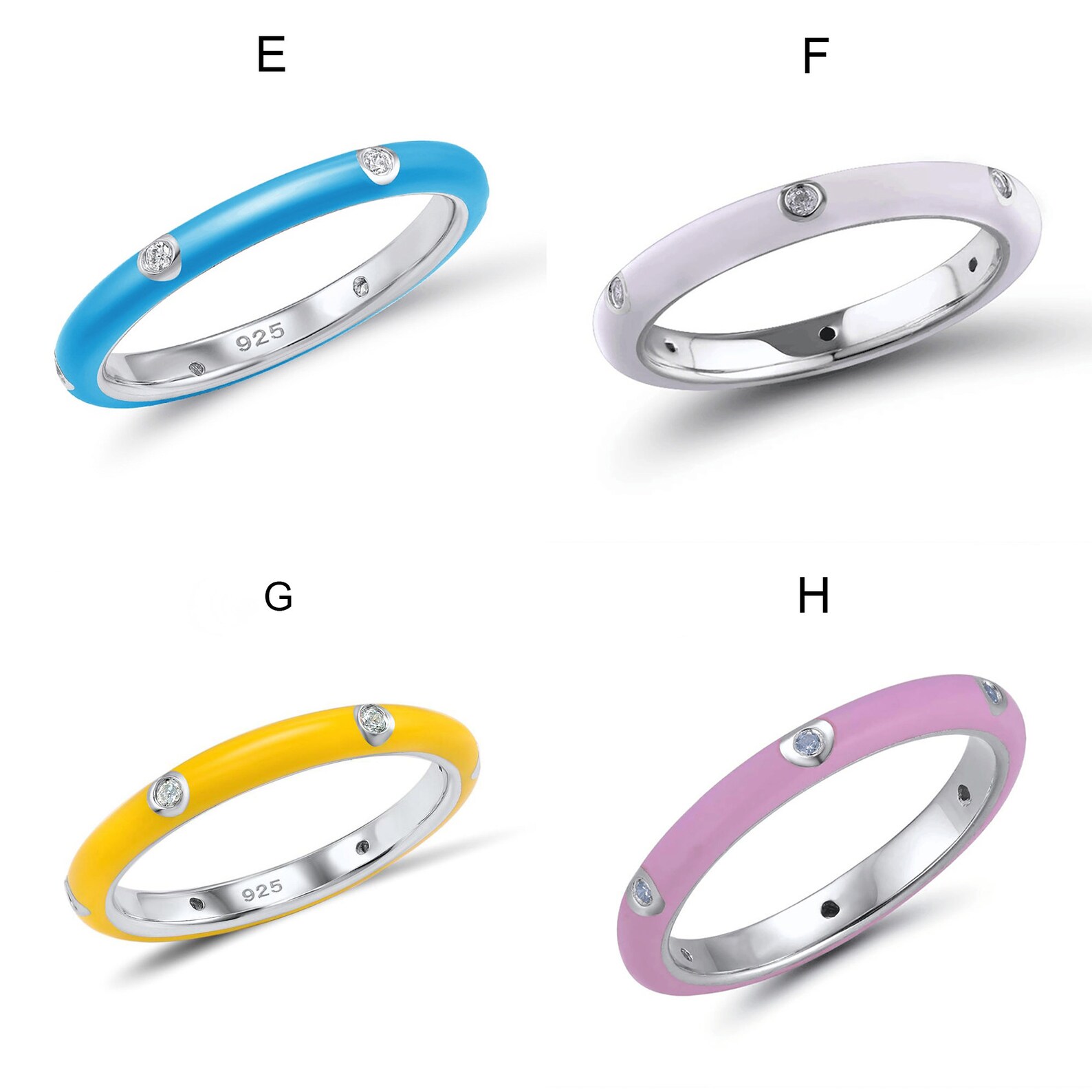 S925 Colorful Enamel Stack Rings Multi Color Enamel Band | Etsy