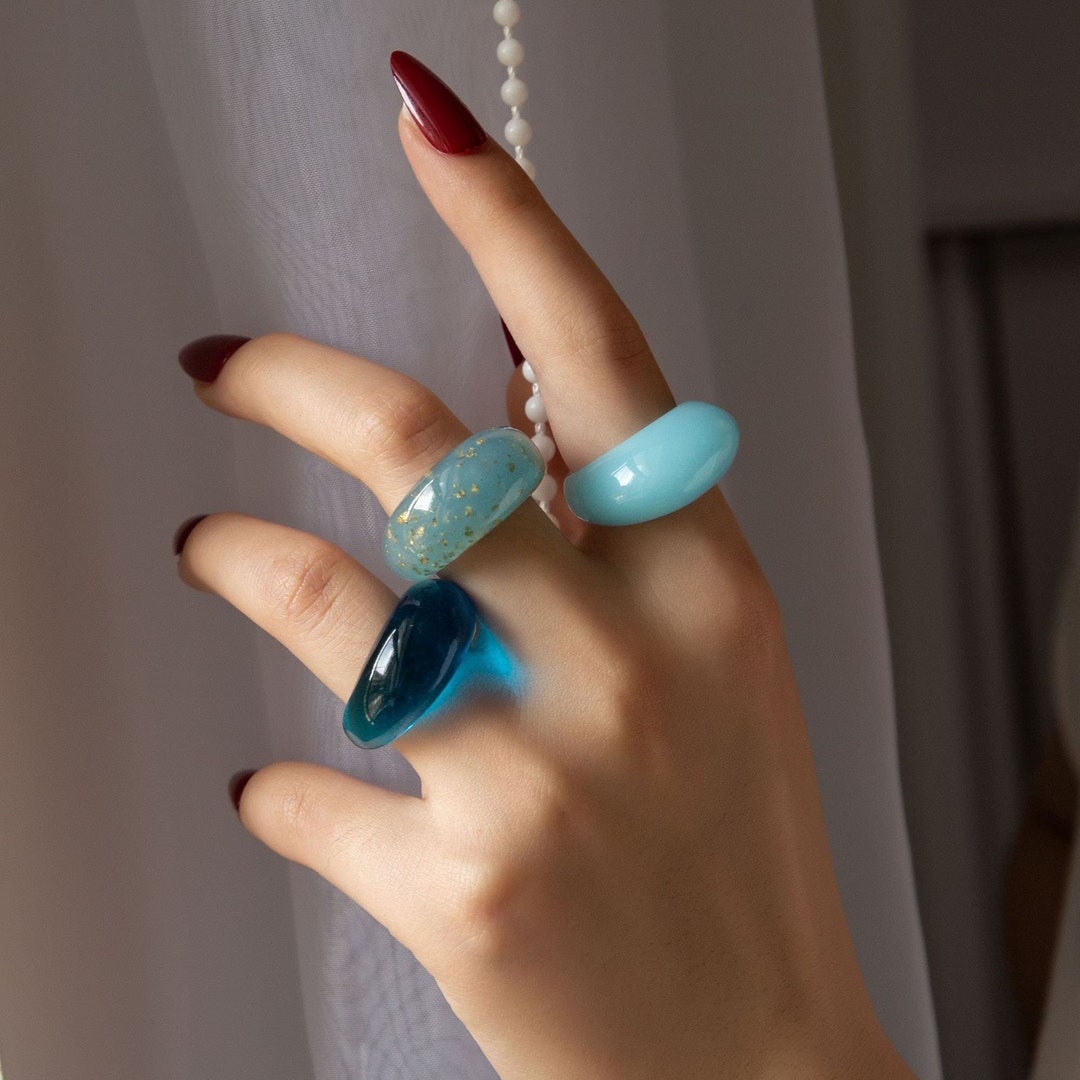Trend Blue Resin Ring Funky Acrylic Ringteardrop Acrylic - Etsy