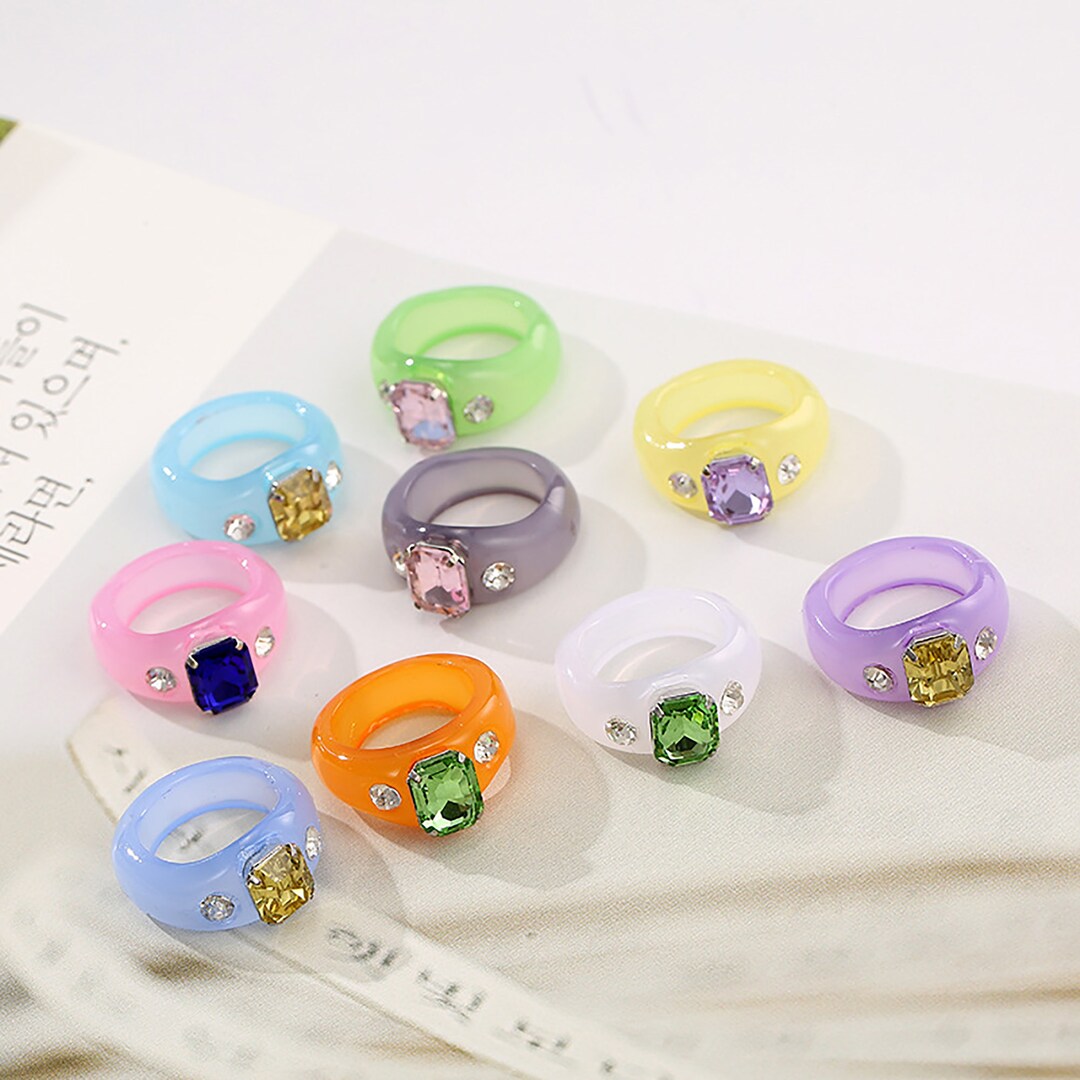 Transparent Acrylic Ring Colorful Gemstone Ring Minimalist - Etsy