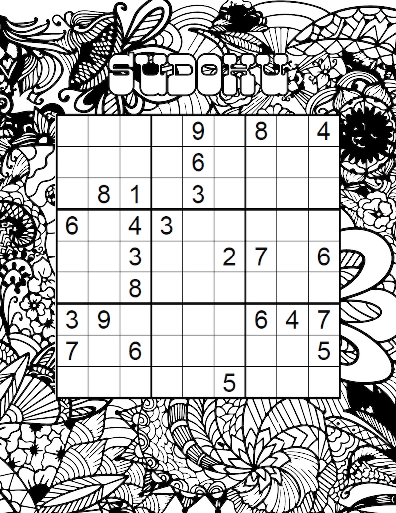 Sudoku Coloring Book (5 Page PDF INSTANT DOWNLOAD), Adult Activity Book ...