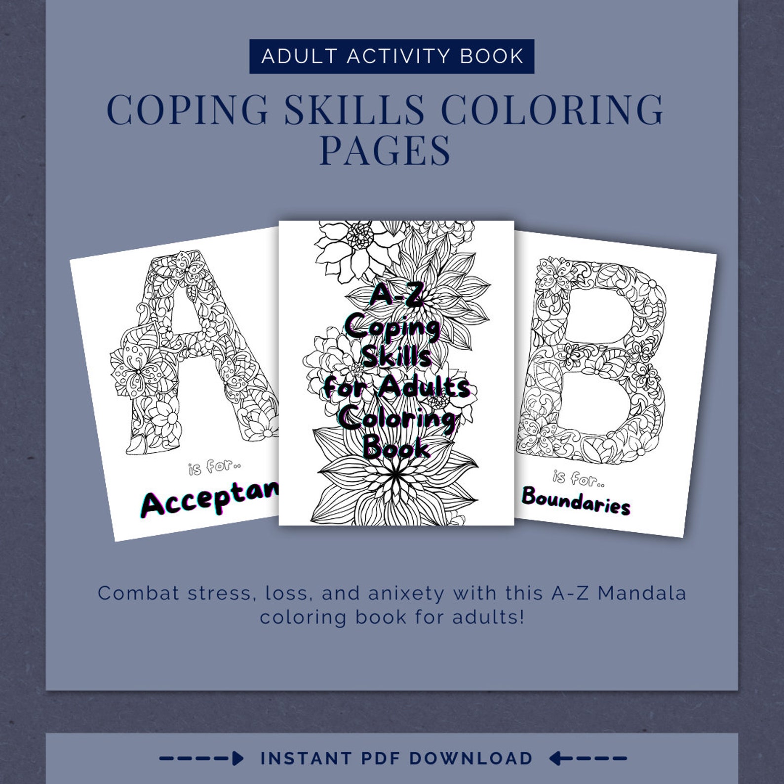 Coping Skills Coloring Book for Adults, Alphabet Coloring Pages (PDF ...