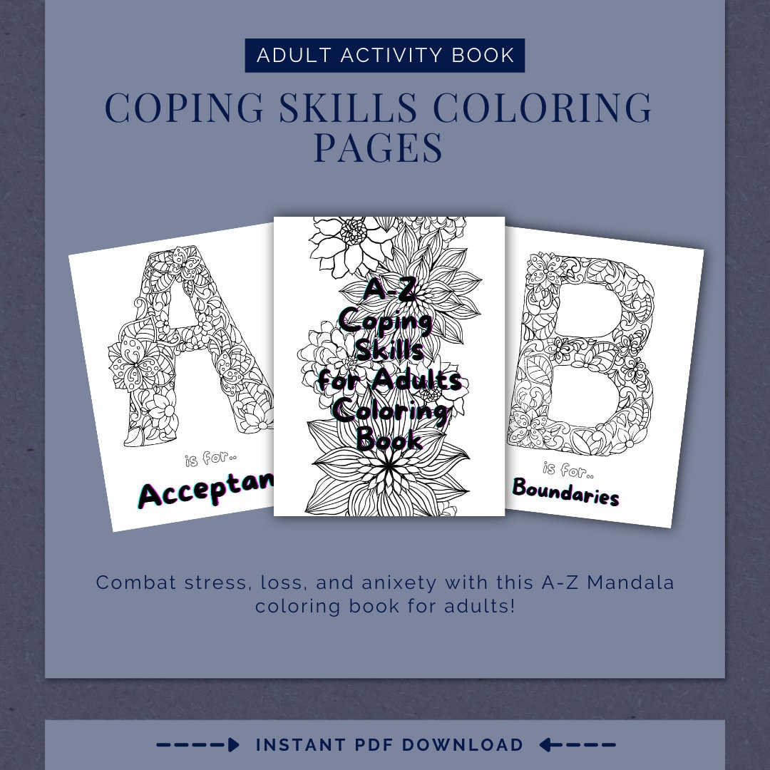 Coping Skills Coloring Book for Adults, Alphabet Coloring Pages (PDF ...