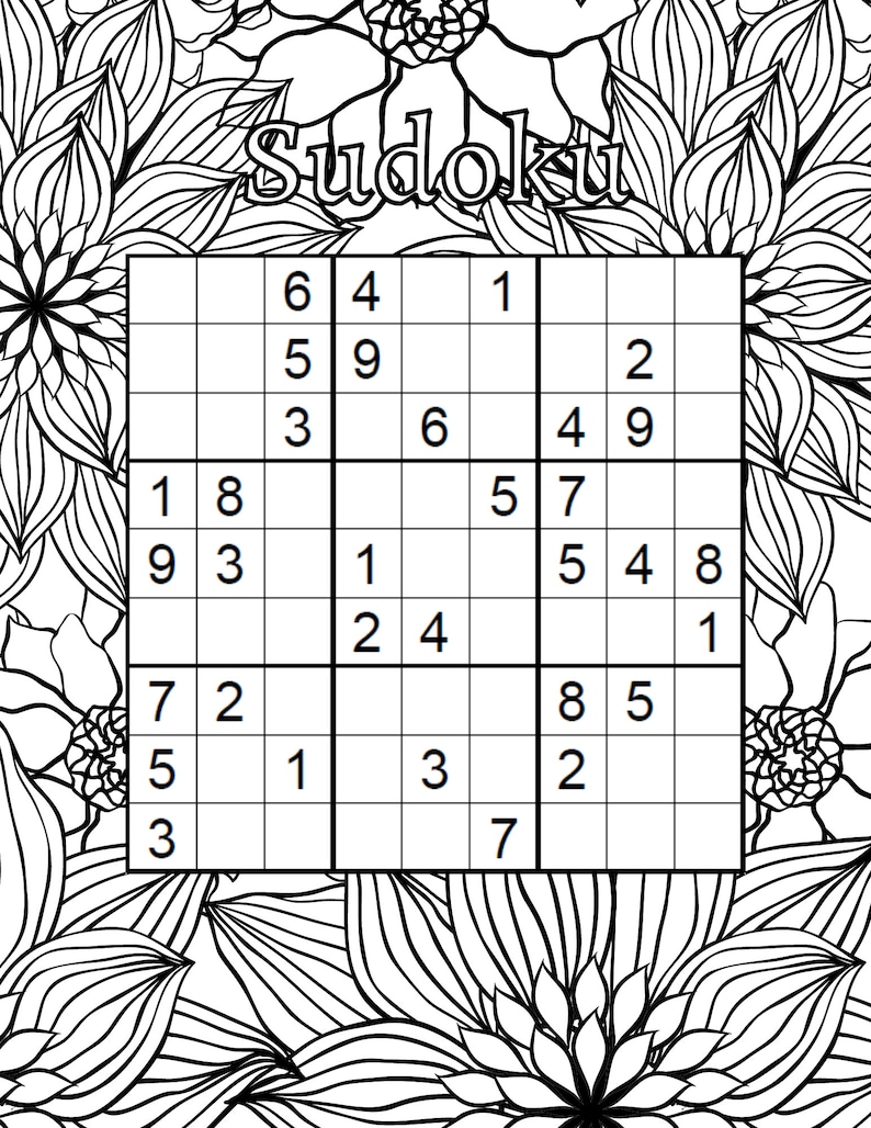 Sudoku Coloring Book (5 Page PDF INSTANT DOWNLOAD), Adult Activity Book ...