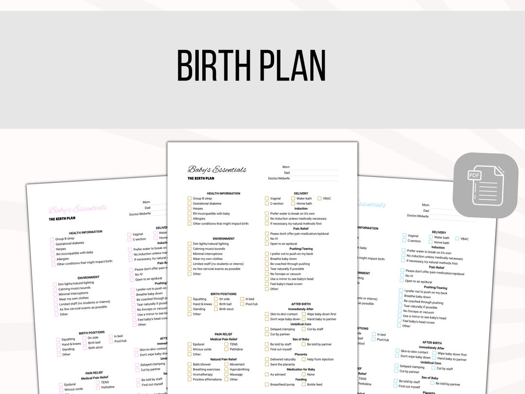 Printable Birth Plan Template Cesarean Birth Plan Gentle C-section Home ...
