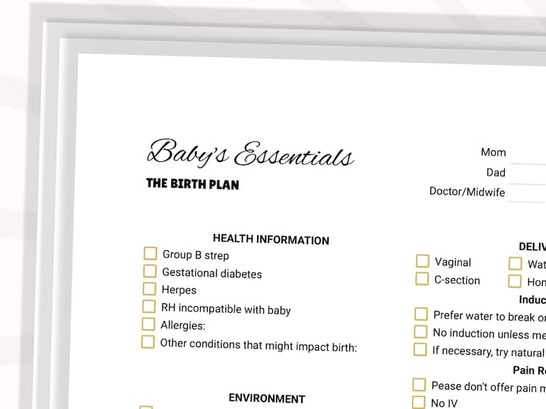 Printable Birth Plan Template Cesarean Birth Plan Gentle C-section Home ...