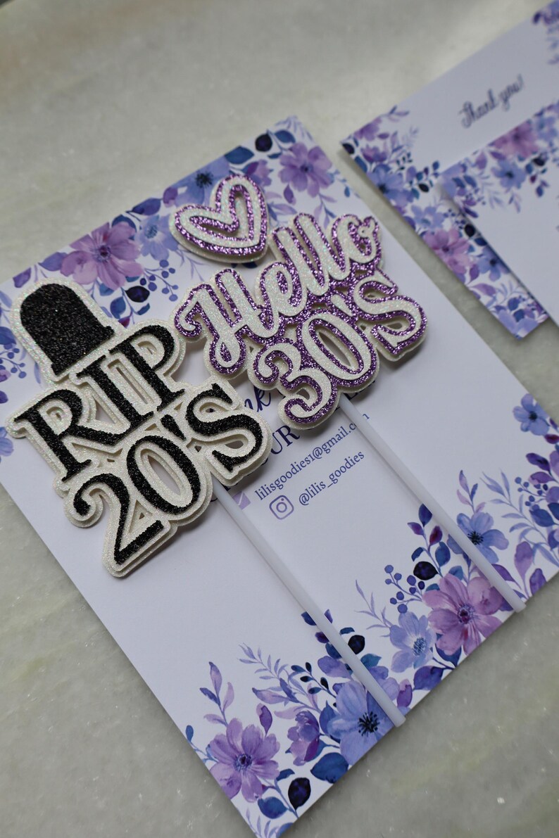 Glitter Layered Cardstock Cake Topper Customizable RIP 20s Hello 30s 40s 50s Design Milestone ...