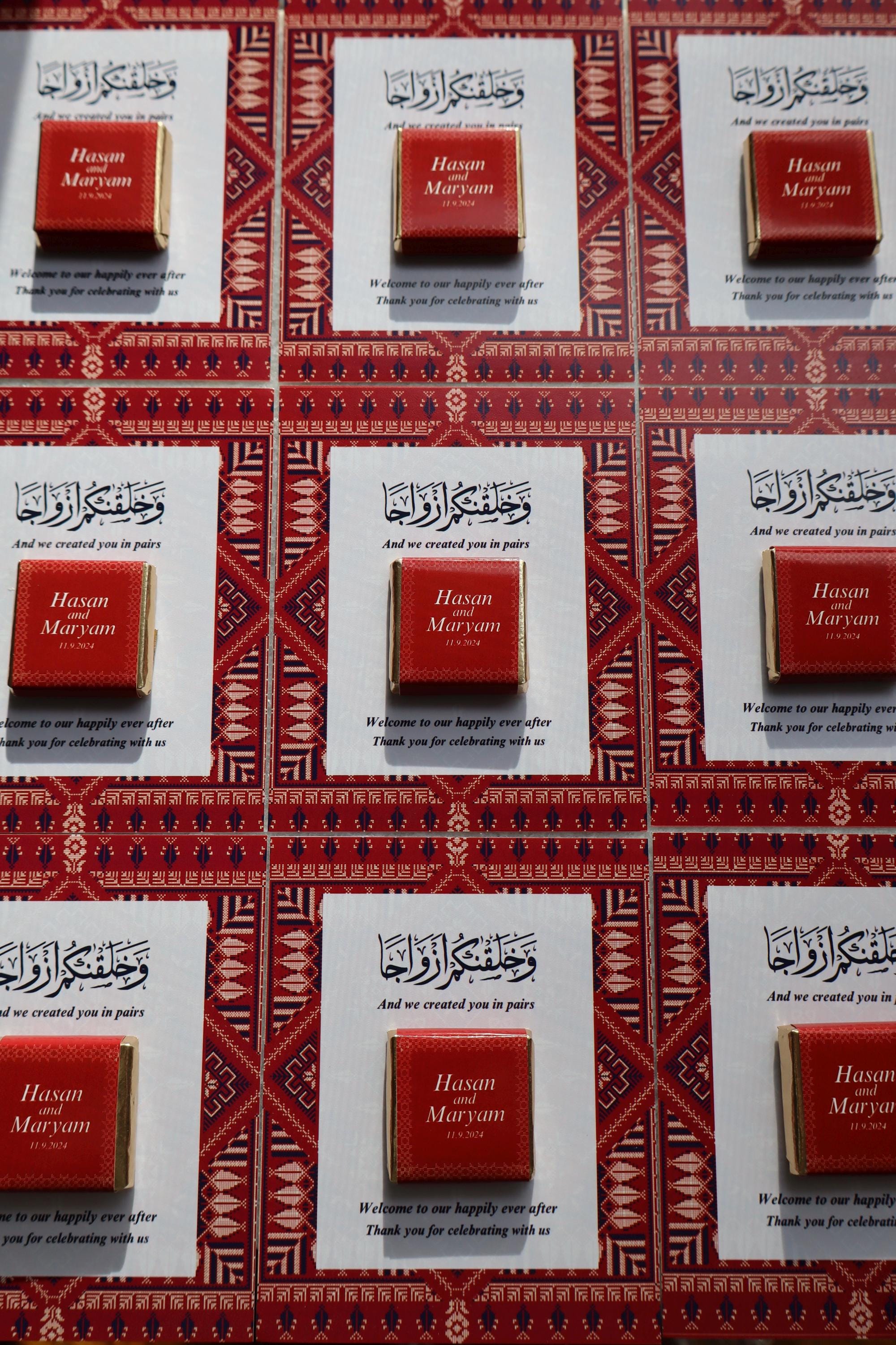 Palestinian Tatreez Keffiyeh Wedding Chocolate Cards Favors Arabic We ...
