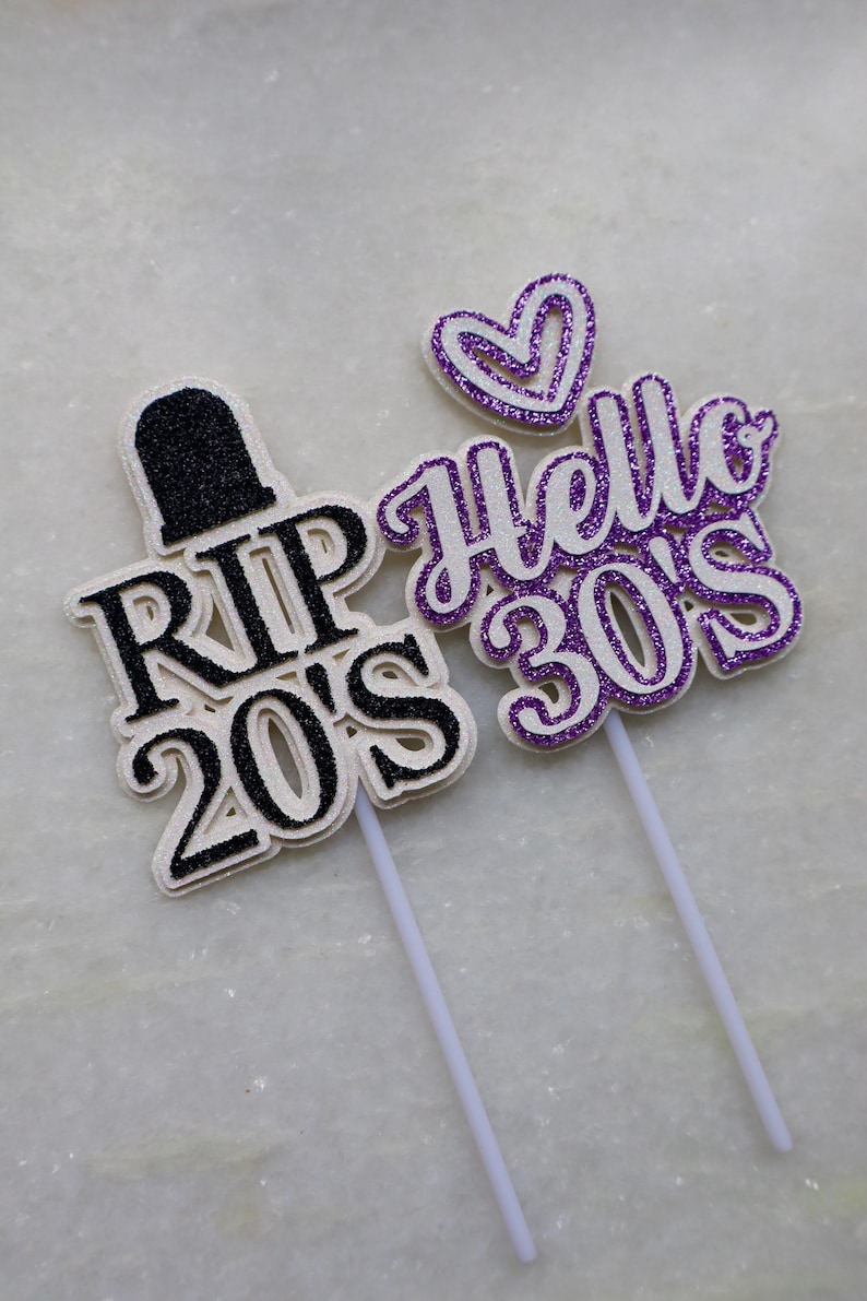 Glitter Layered Cardstock Cake Topper Customizable RIP 20s Hello 30s ...