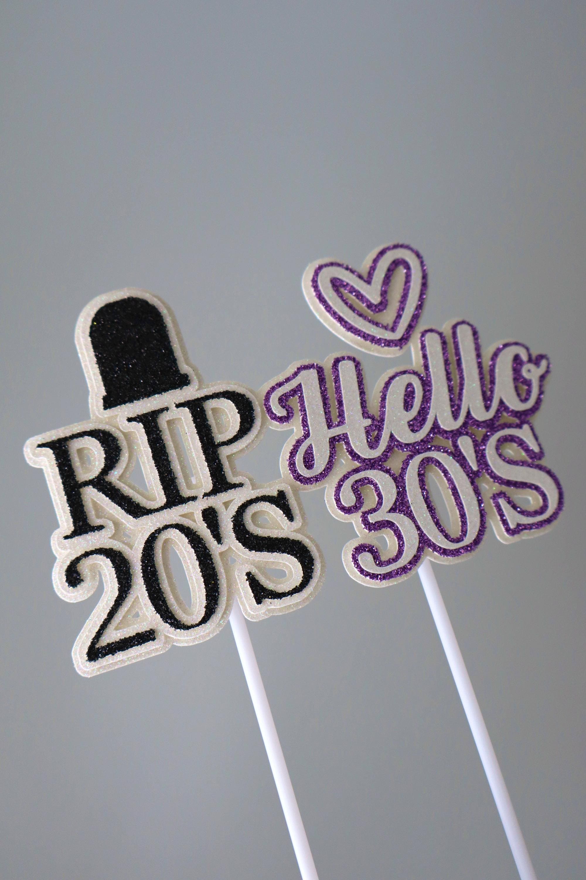 Glitter Layered Cardstock Cake Topper Customizable RIP 20s Hello 30s ...