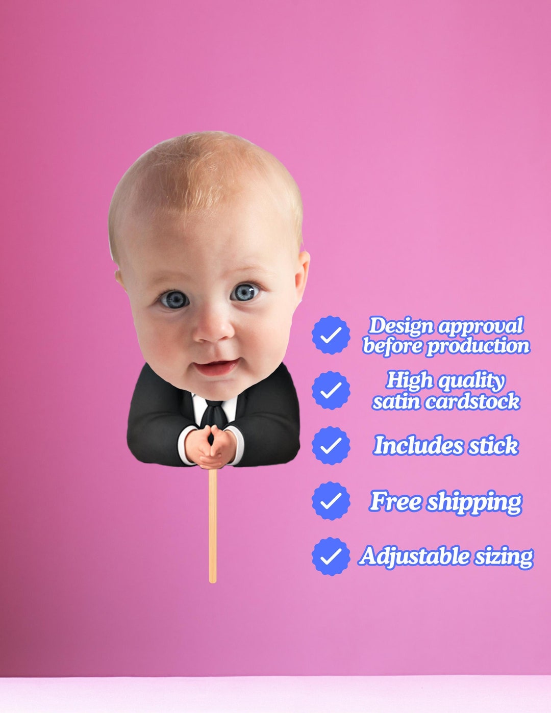 Custom Boss Baby Cake Topper - Face Personalized Baby Photo Birthday ...