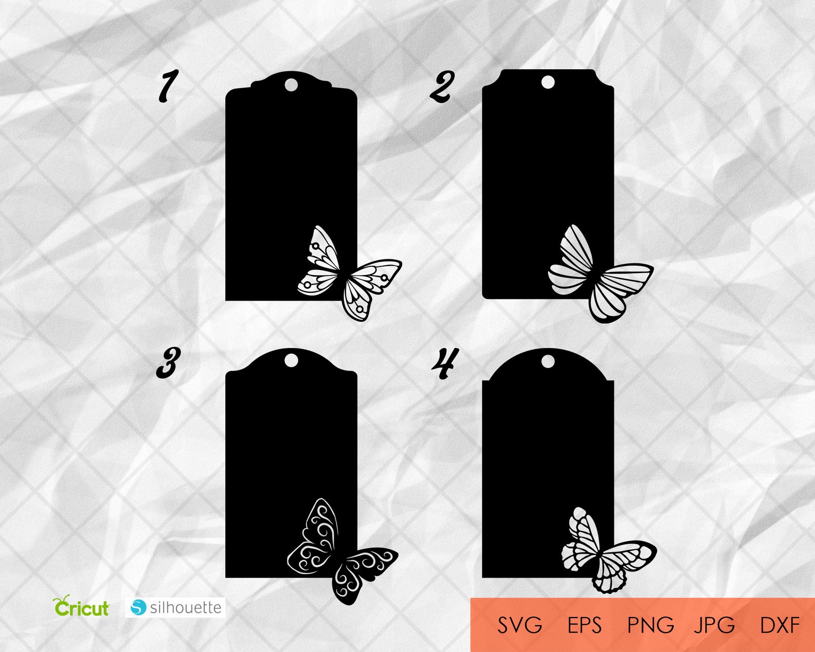 4 Butterfly Tag Bundle SVG Designs | Butterfly Svg | Butterfly Tag ...