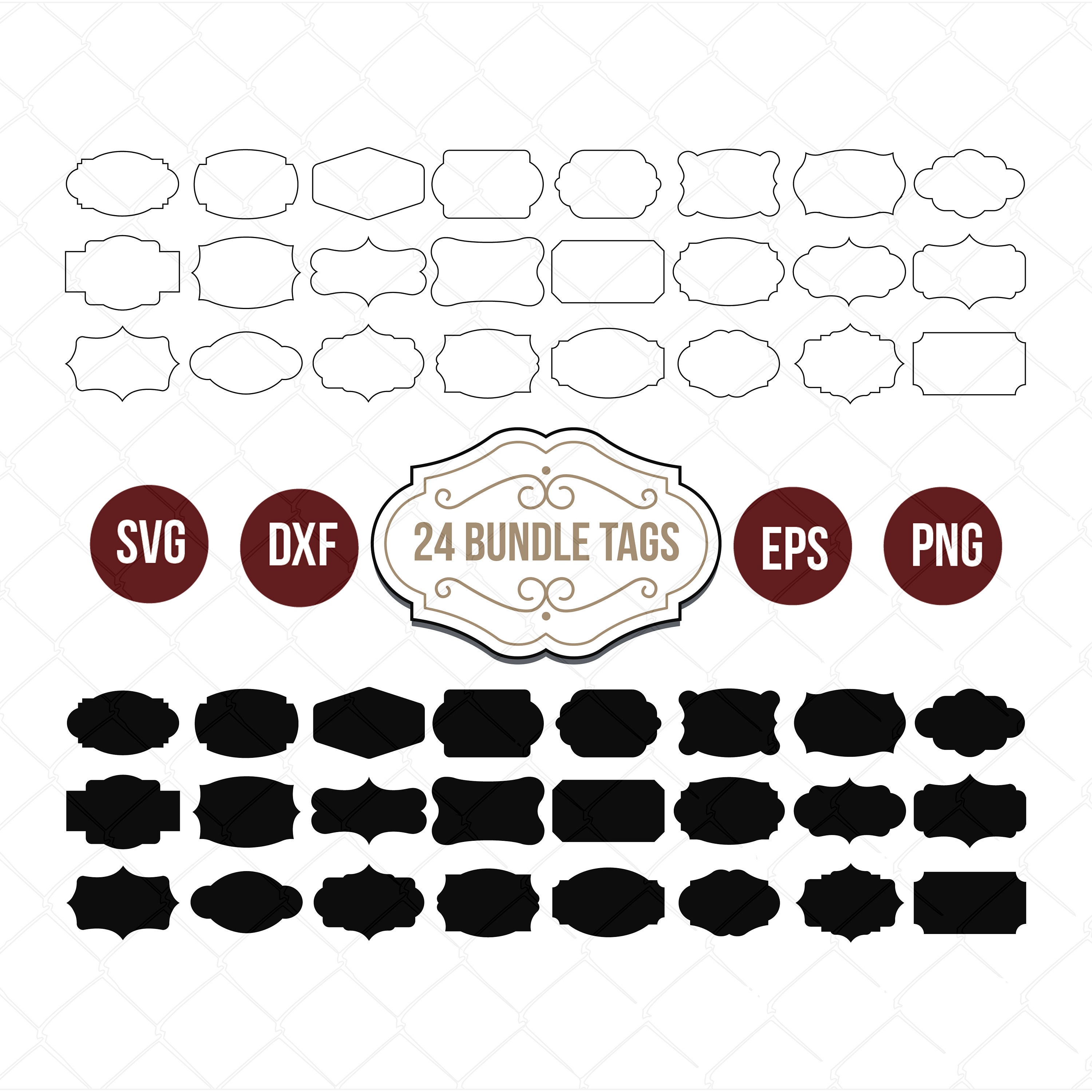 24 Tag Shapes Svg Bundle Cricut, 24 Vintage Lables Svg Set, Dxf, Png ...