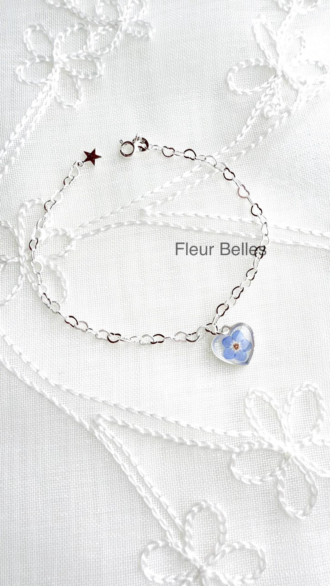 Real Forget Me Not Heart Bracelet, Heart Shaped Sterling Silver Blue ...