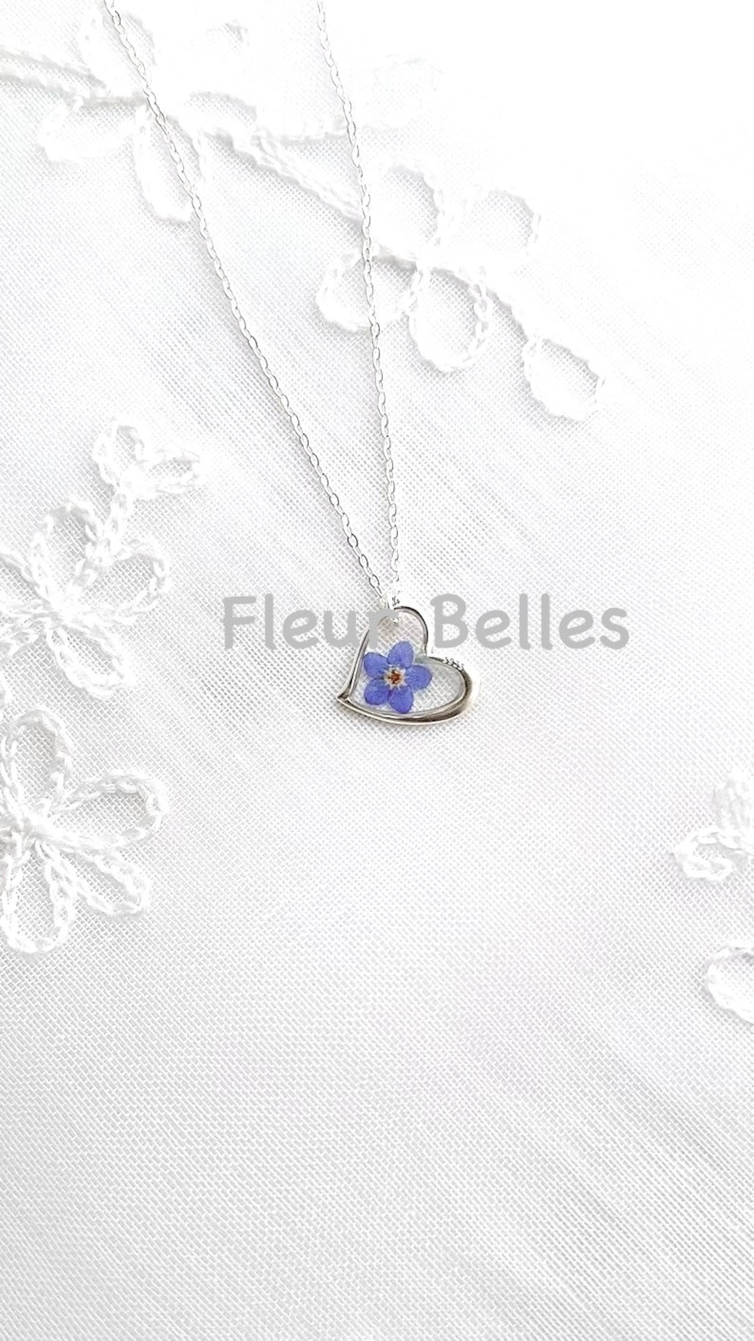 Real Forget Me Not Heart Shaped Necklace Handmade Pressed Blue Flower ...