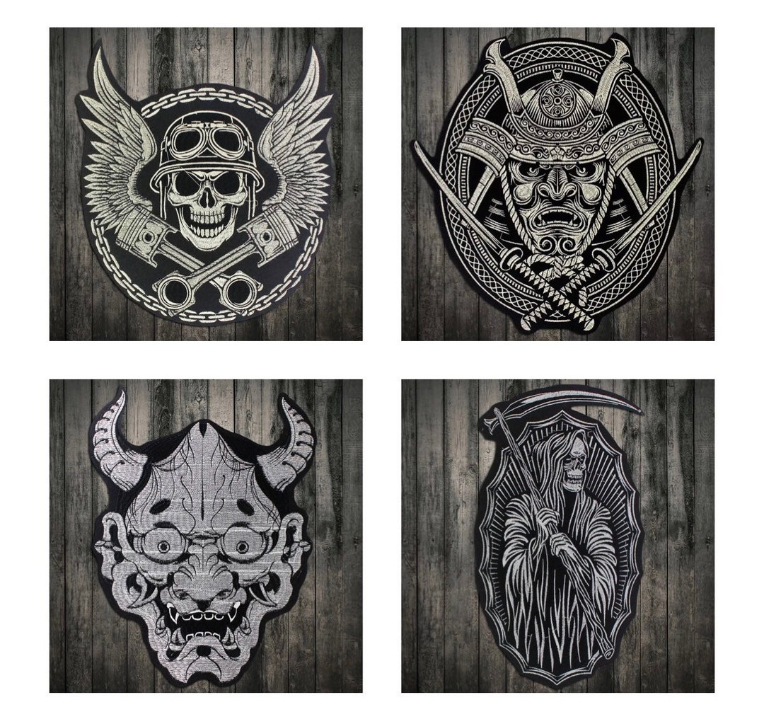 Biker Embroidery Patches Iron on / Japanese Tengu / Grim Reaper / Skull ...