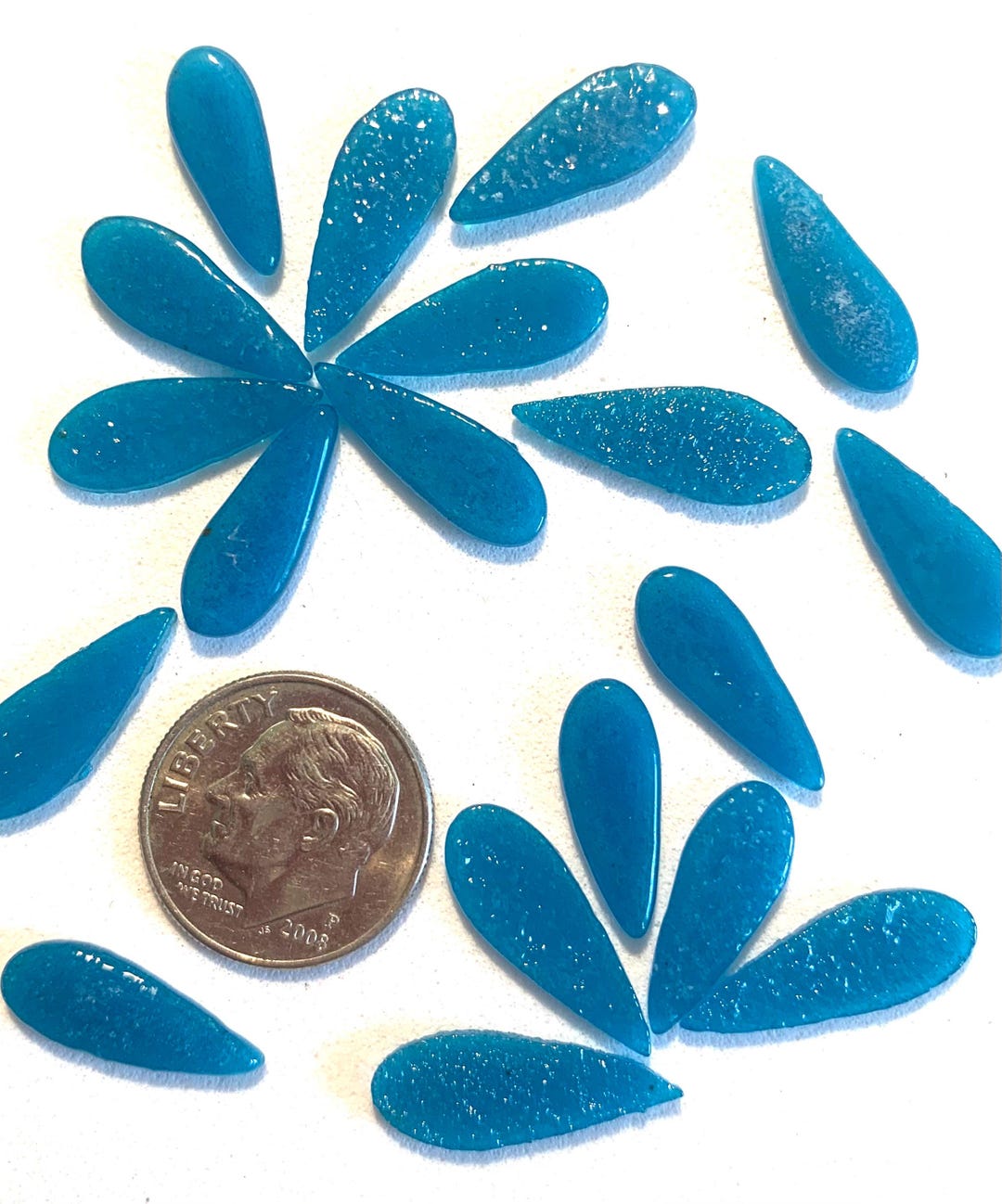 COE 96 Fused Glass Flower Petals, Teardrops, Peacock Blue Transparent ...