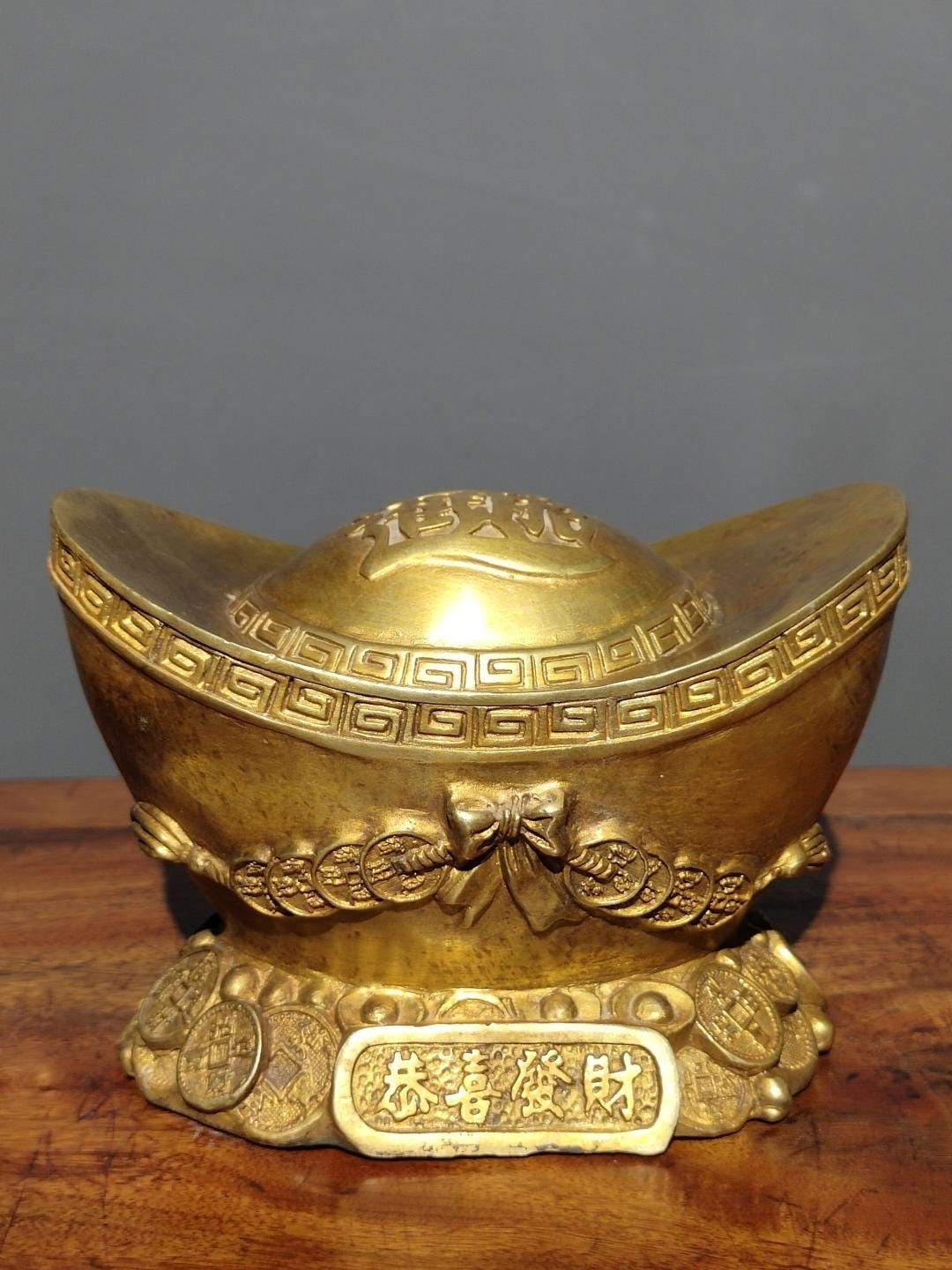 Chinese Antique Hand Carved Pure Copper Gilt Yuanbao Exquisite Pattern ...