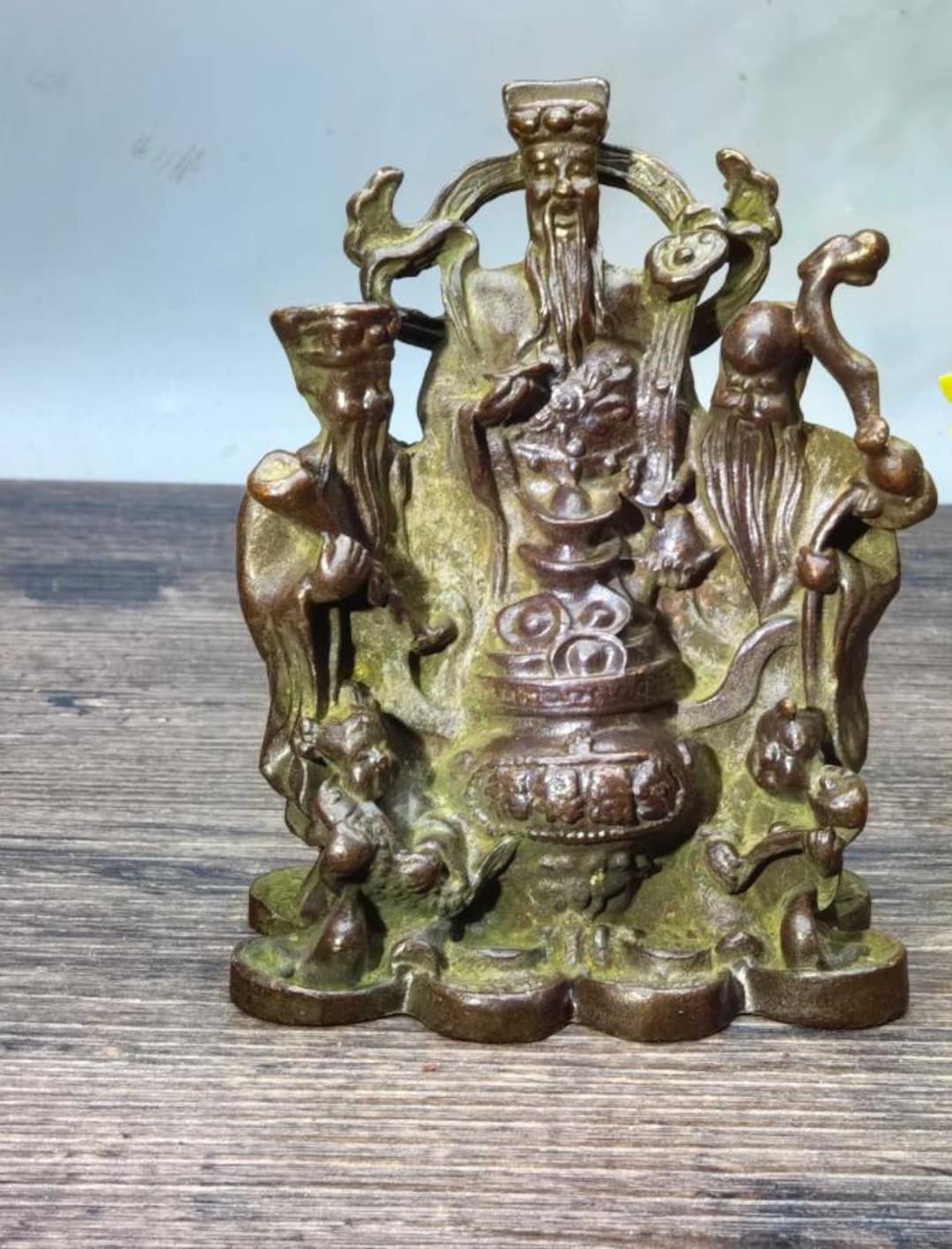 Chinese Antique Pure Bronze Fu Lu Shou Statue Ornament Bronze Exquisite ...
