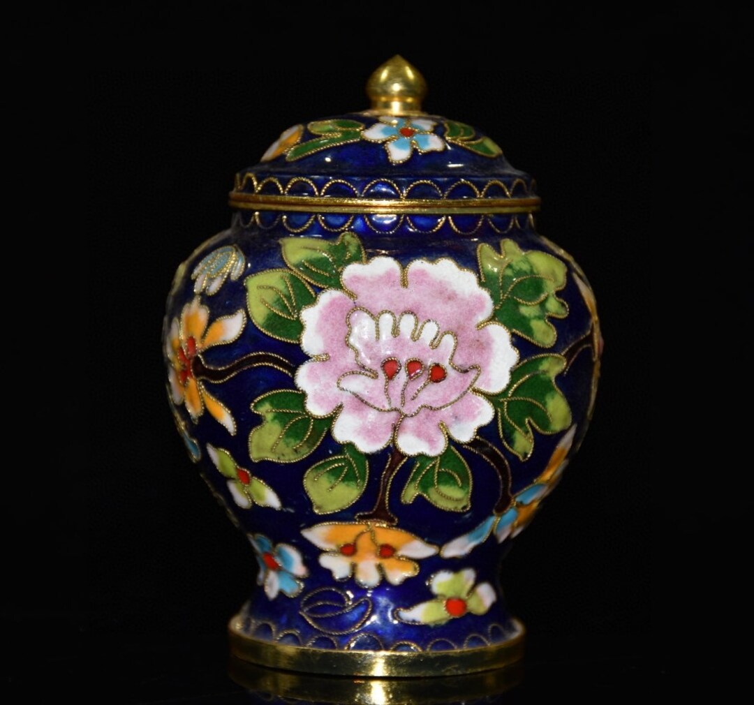 Early Collection of Red Copper Cloisonne Gilded Filigree Peony Cover ...