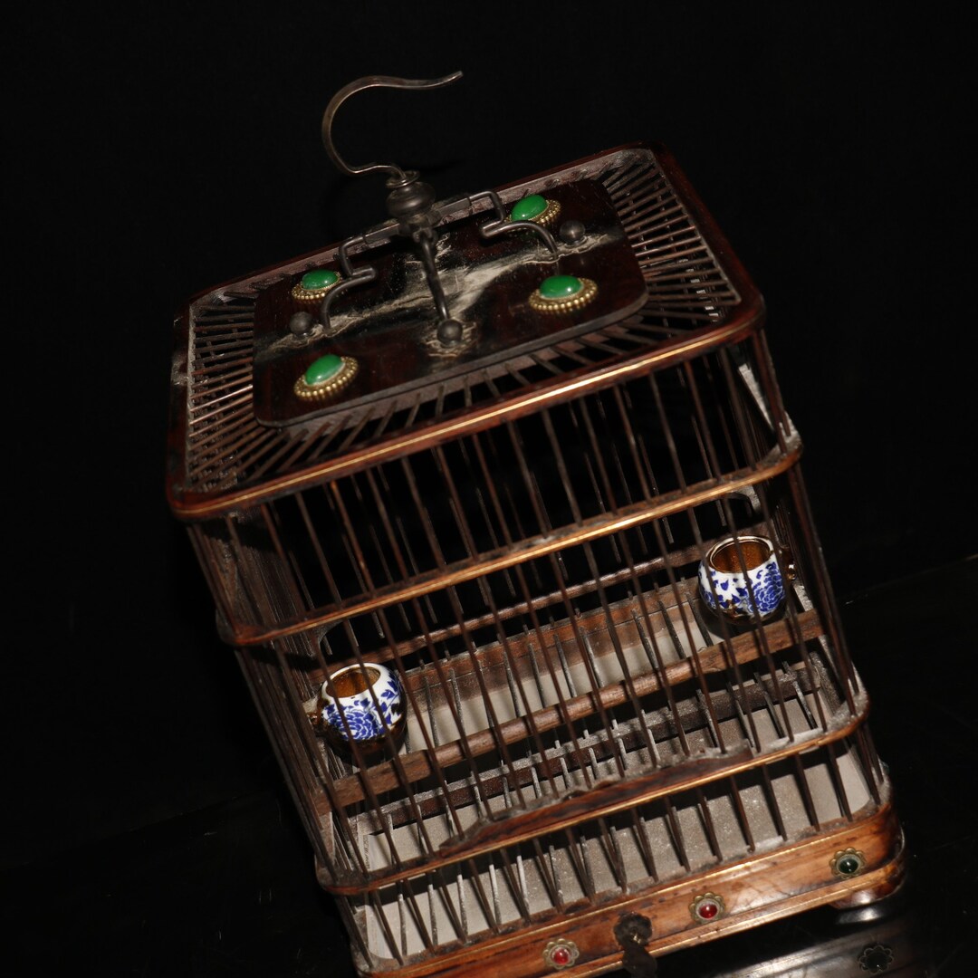 Chinese Antique Hand Carved Rosewood Inlaid With Gem Bird Cage,pet Cage ...